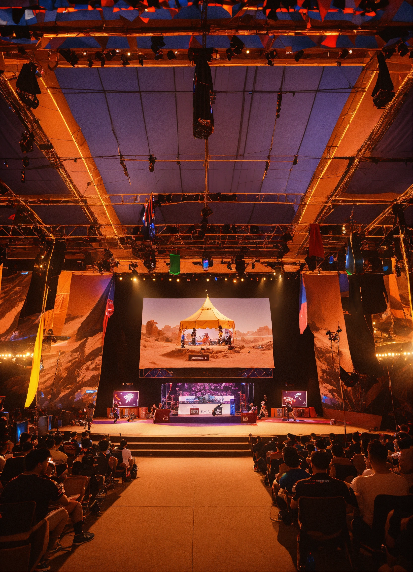 Lexica - Generate an image of a small esports venue's desert tent style ...