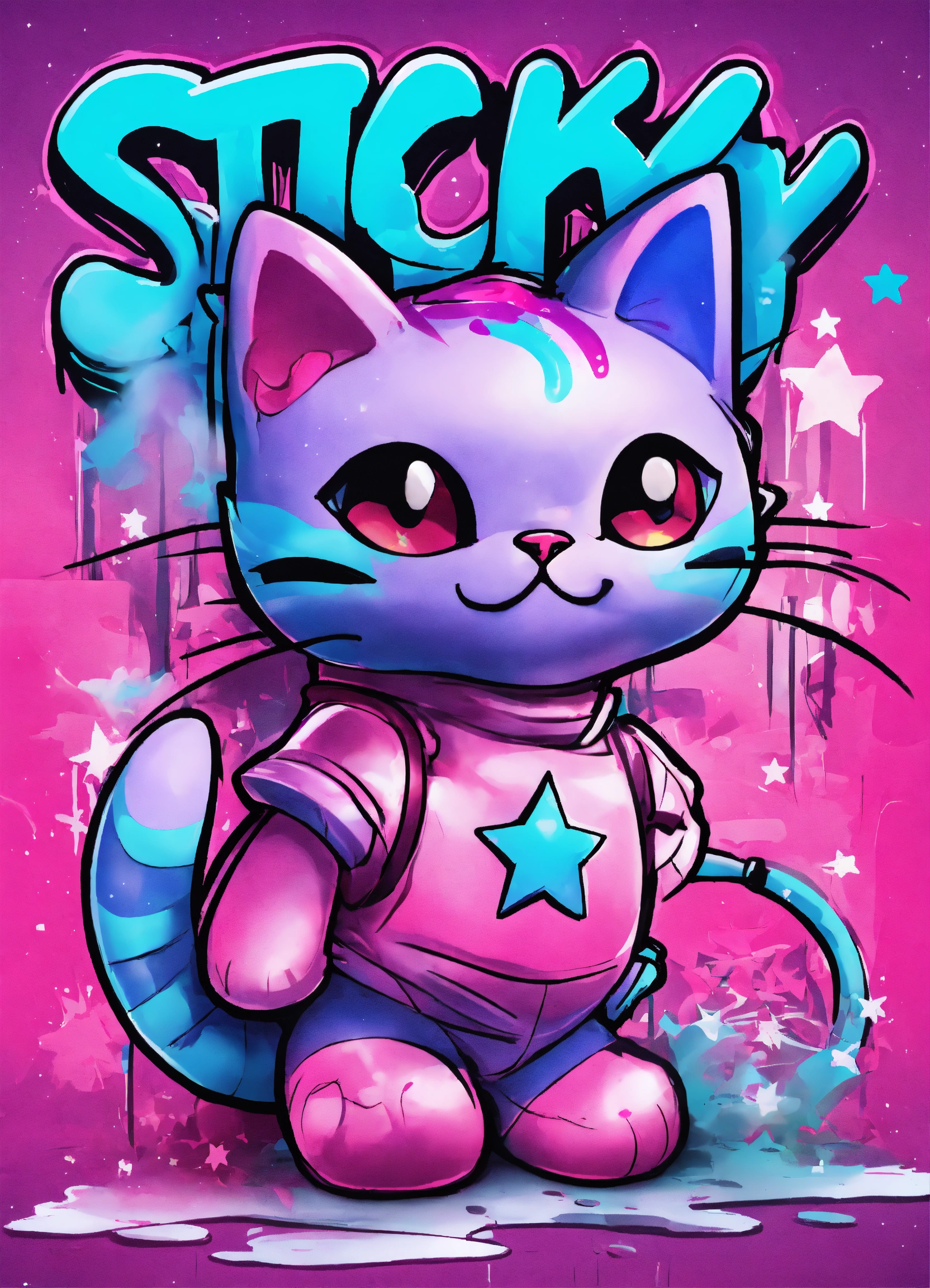 Lexica - Generate a text logo that says "sticky kitty" in graffiti art ...