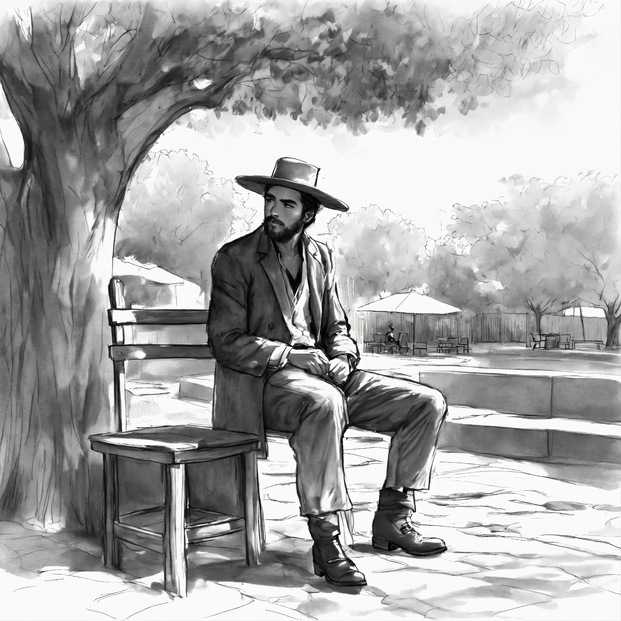 Lexica - Gaucho man, sketch, black and white, sitting on a chair and ...