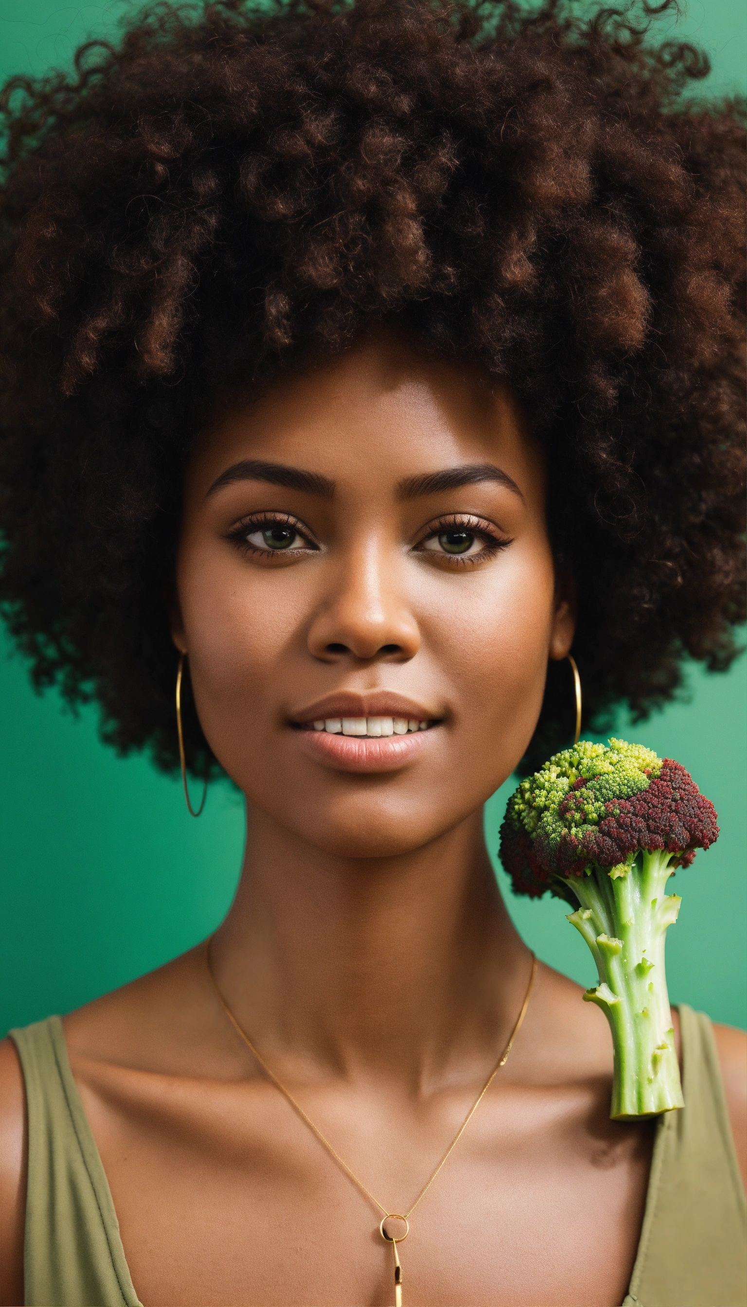 Lexica - Portrait of a pretty black woman with broccoli instead of her ...