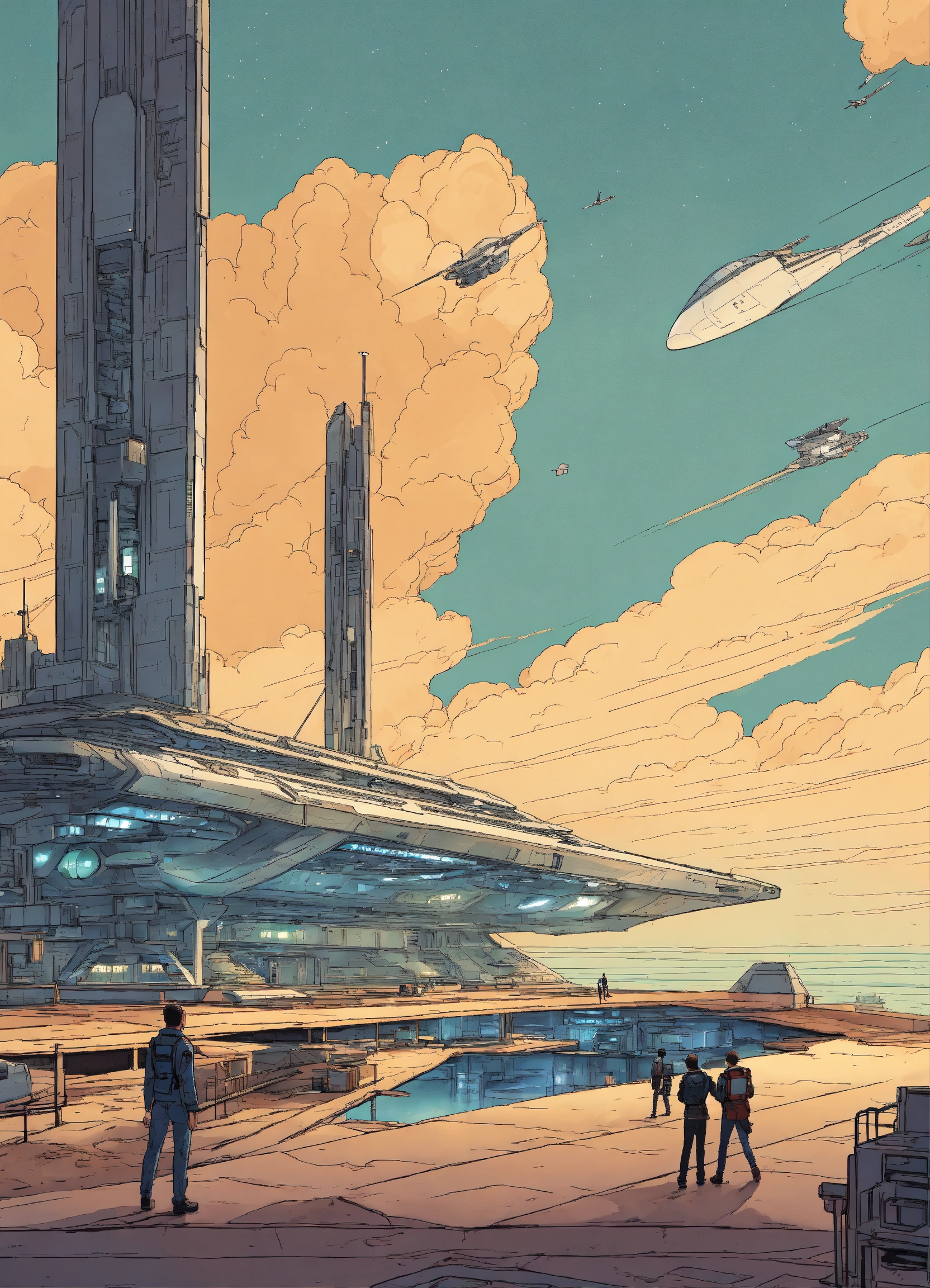 Lexica - A large open futuristic dock for spaceships. an open landing ...