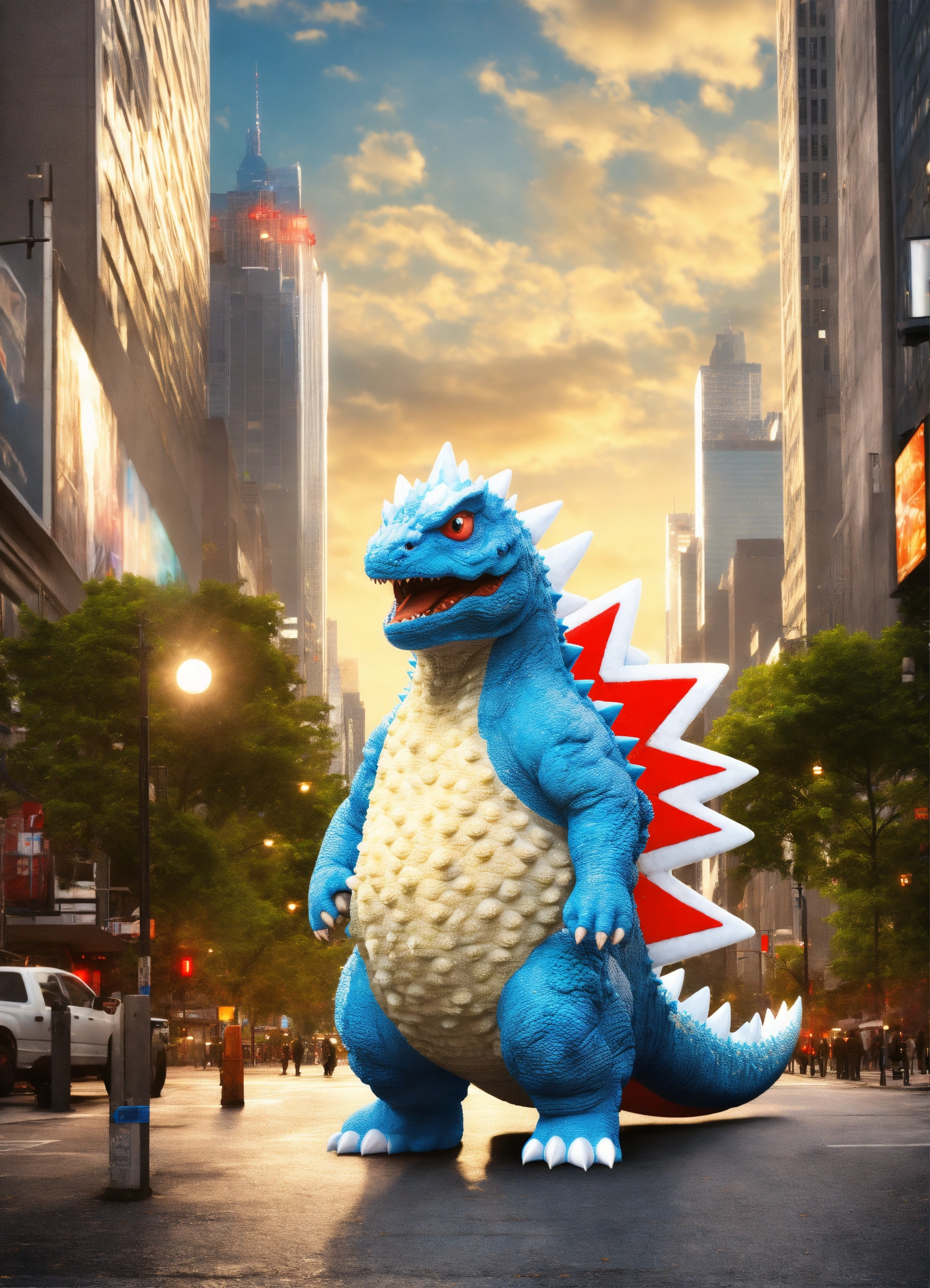 Lexica - Togepi as Godzilla, realistic 4k, full body in the city