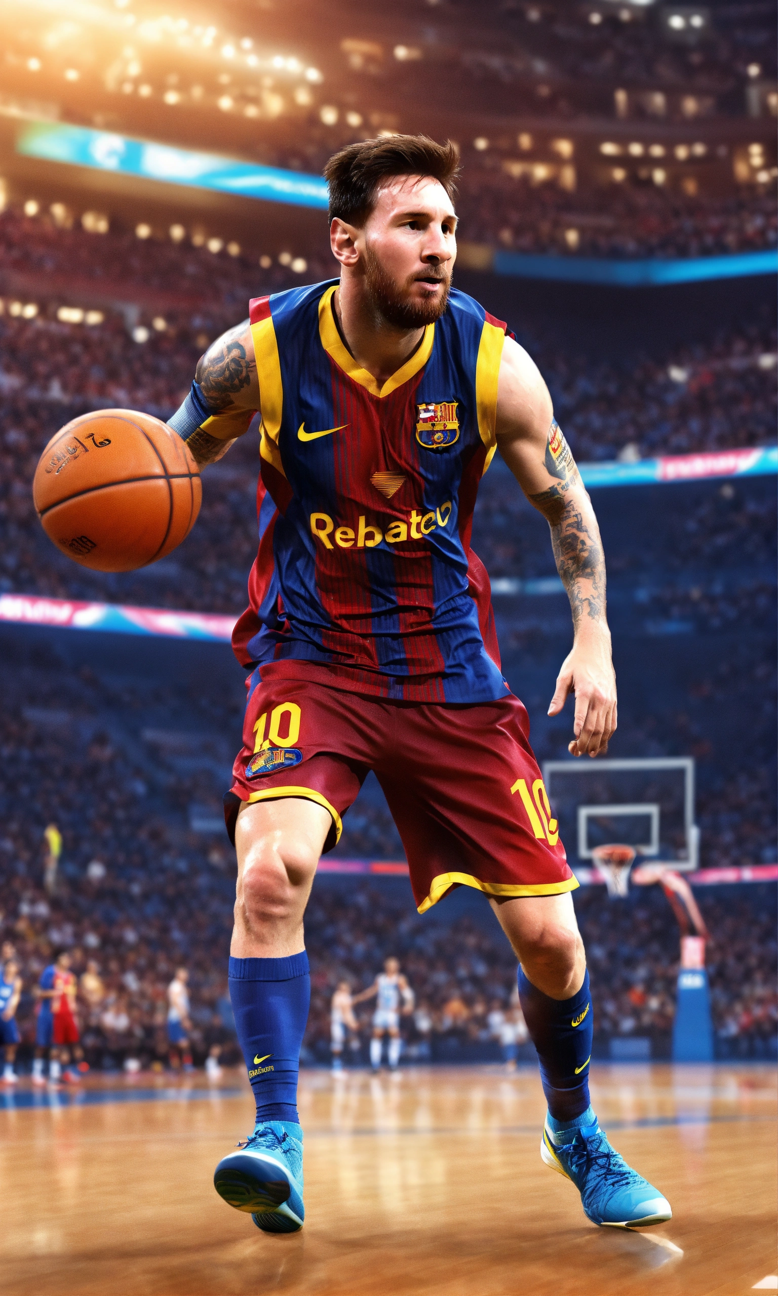 Lexica - Messi playing basketball, realistic
