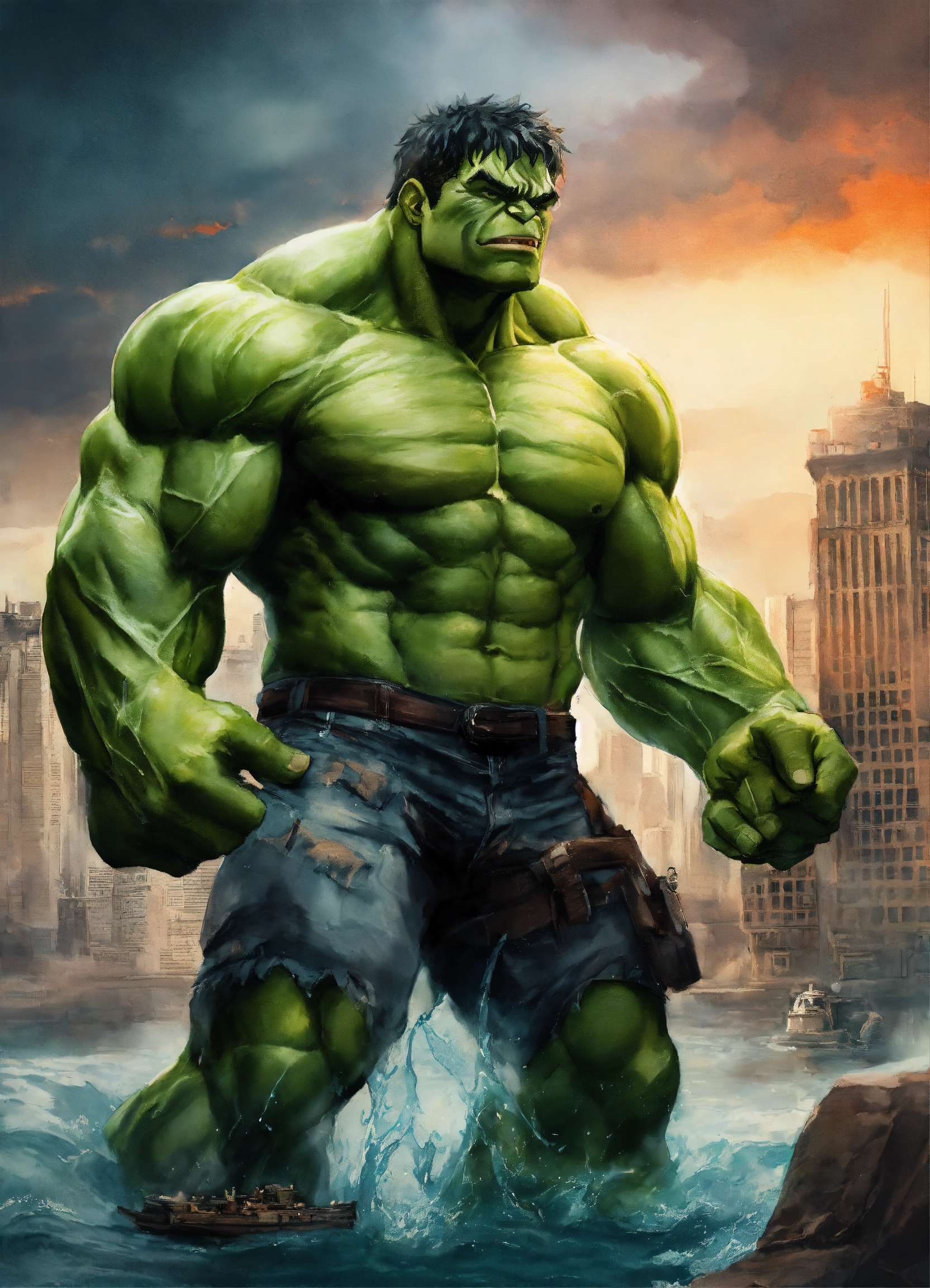 Lexica - A realistic hulk with on tower with water color theme