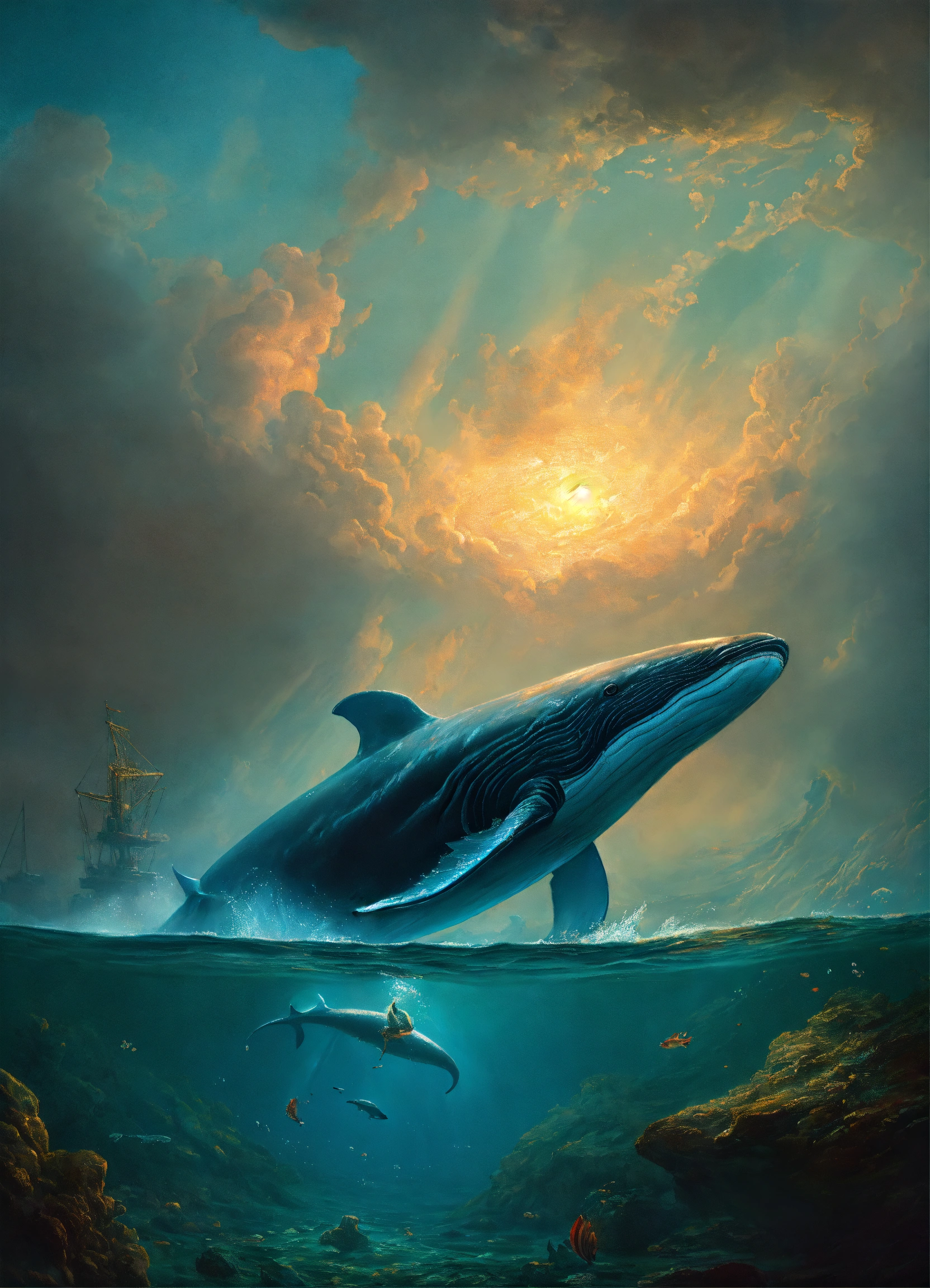 Lexica - An alien whale swimming away under the frozen surface, low ...