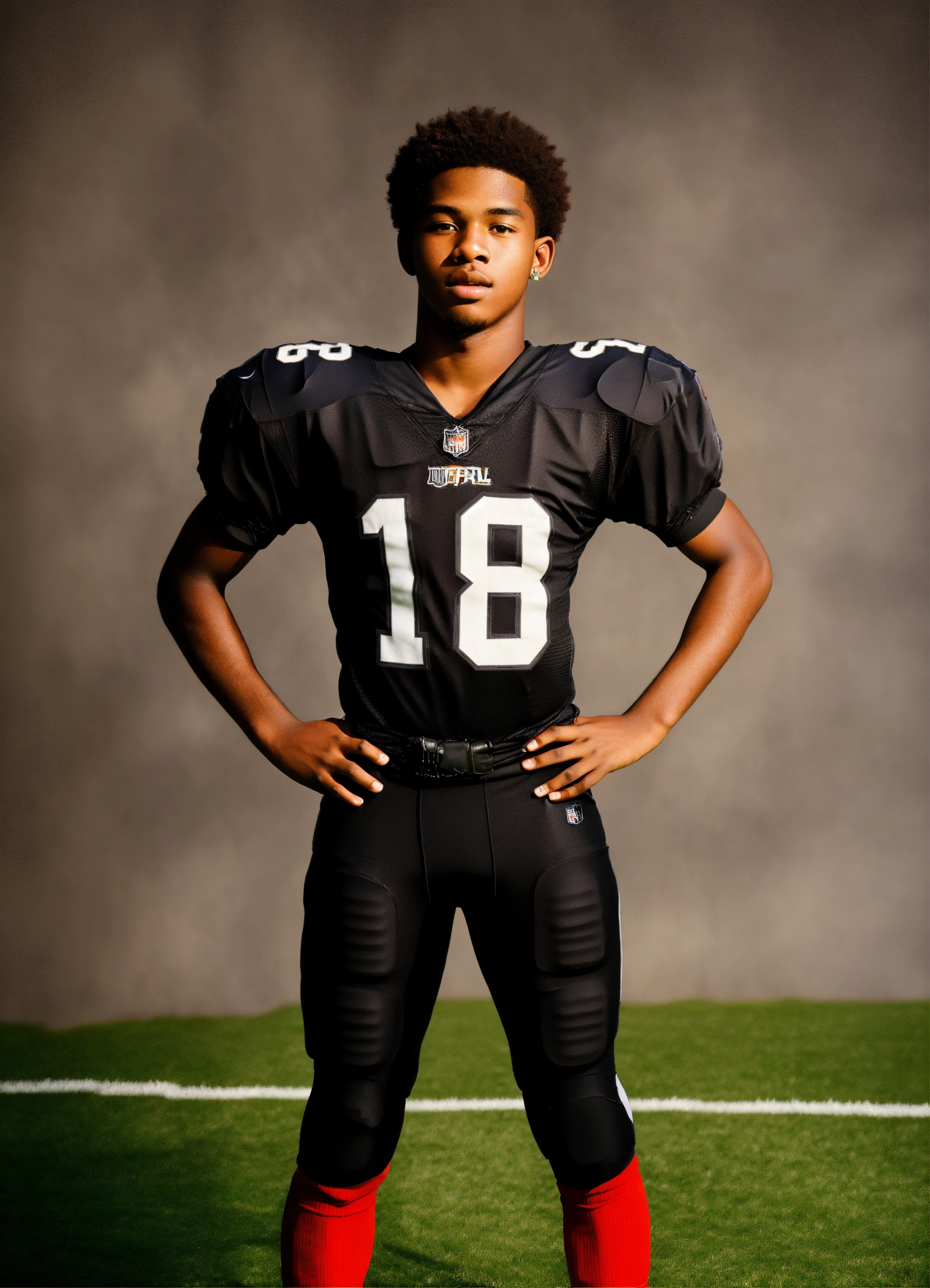 Lexica - African American brown skin boy age 18 wearing black nfl ...
