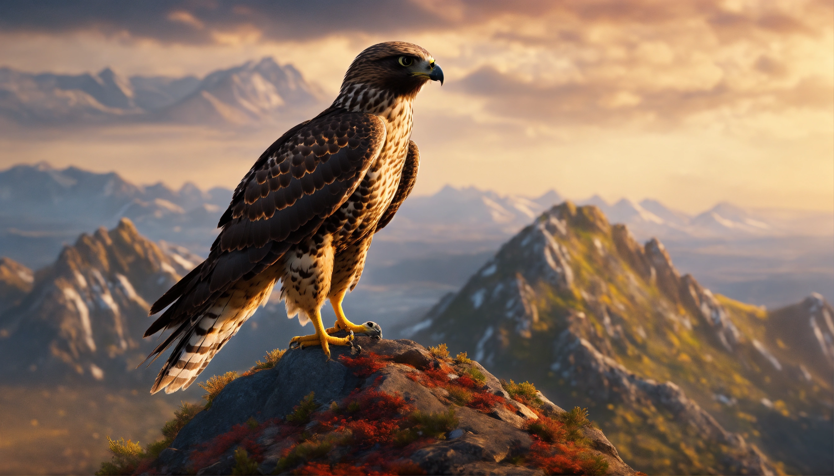 Lexica - An image of a hawk perched on a mountain peak, hyper-realistic ...
