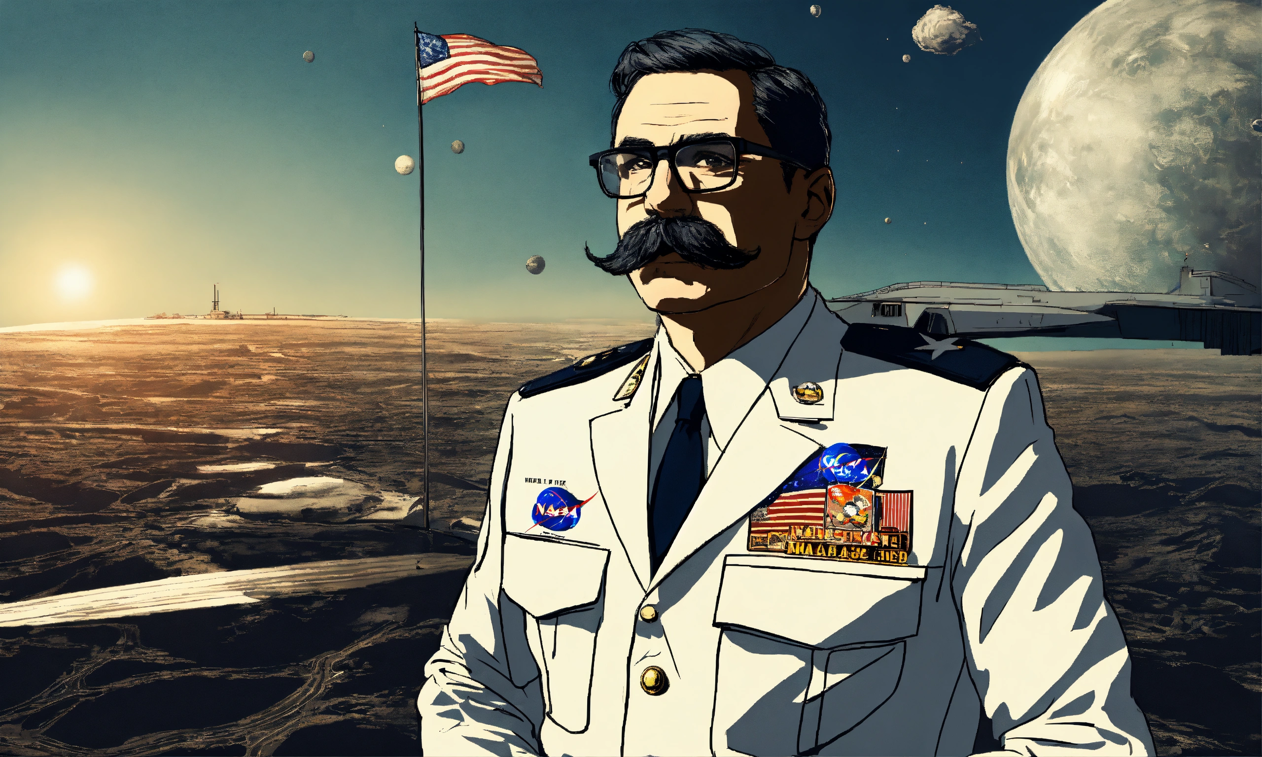 Lexica - NASA Commander in chief with glasses and mustache, comic ...