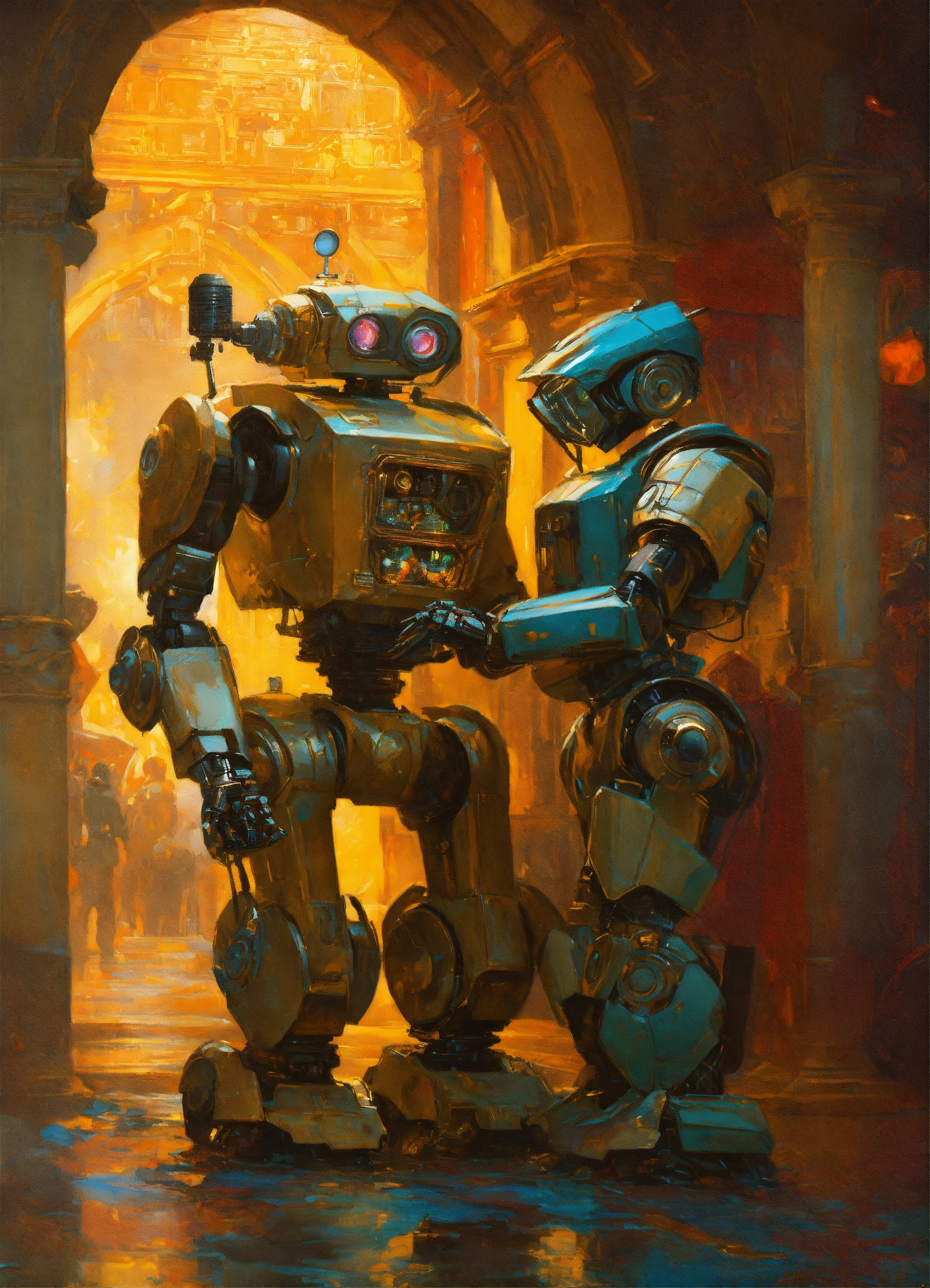 Lexica - Robots embracing, painting by gaston bussiere, craig mullins ...