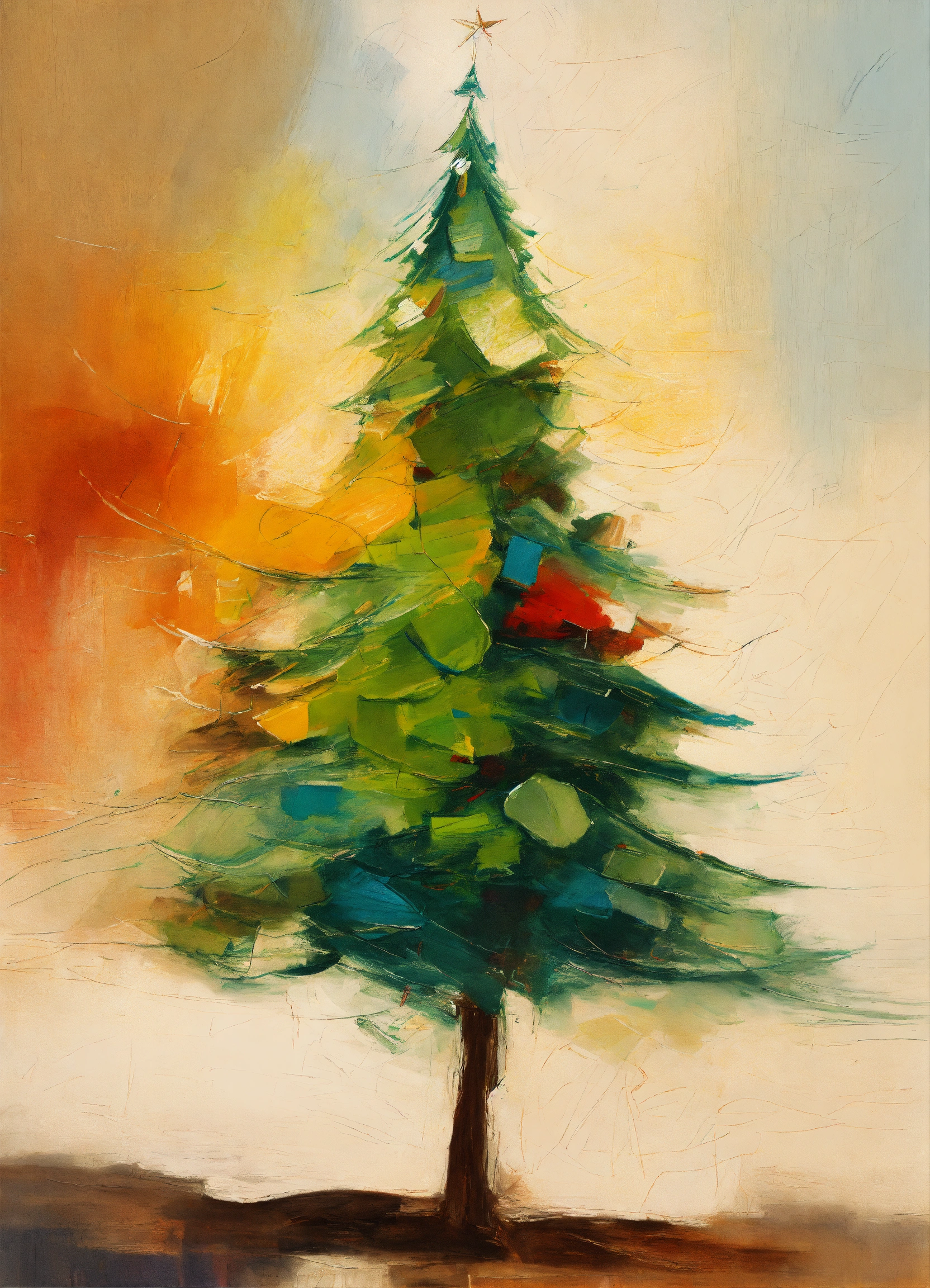 Lexica - Sketch of an abstract oil painting of Christmas tree sketch ...