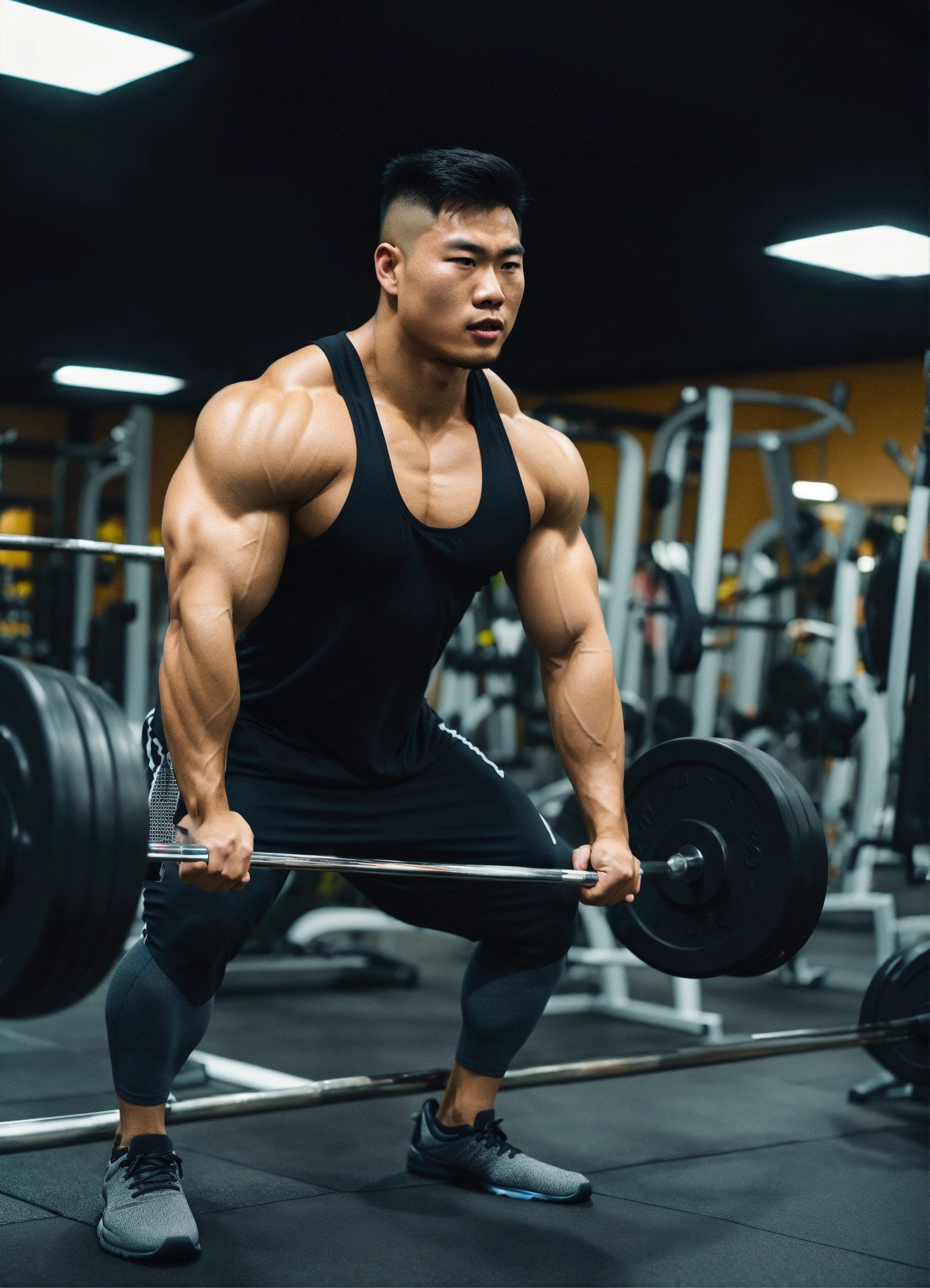 Lexica - Asian giga chad doing reps at the gym
