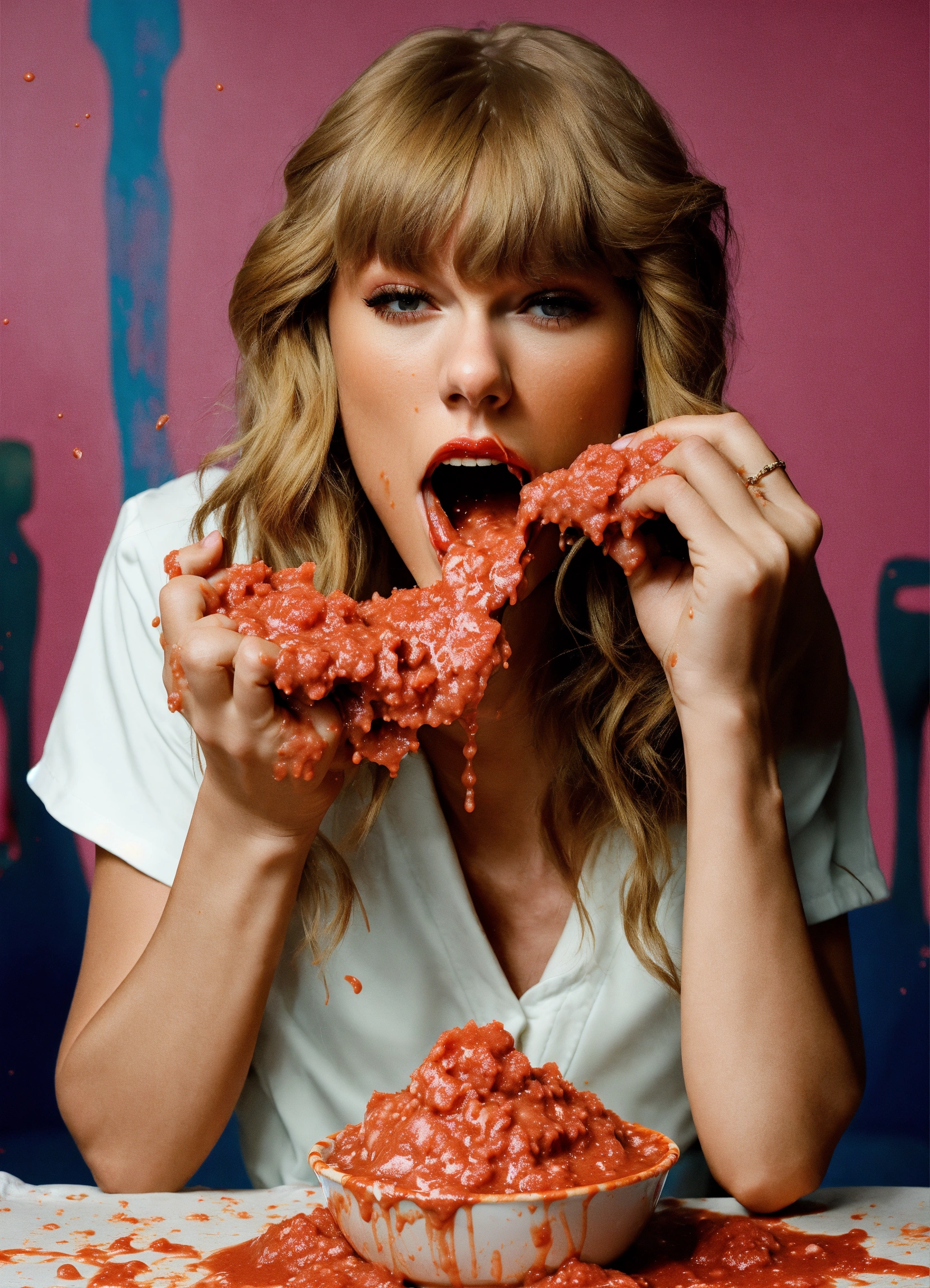 Lexica - Photo realistic shot of taylor swift eating a disgusting pile ...