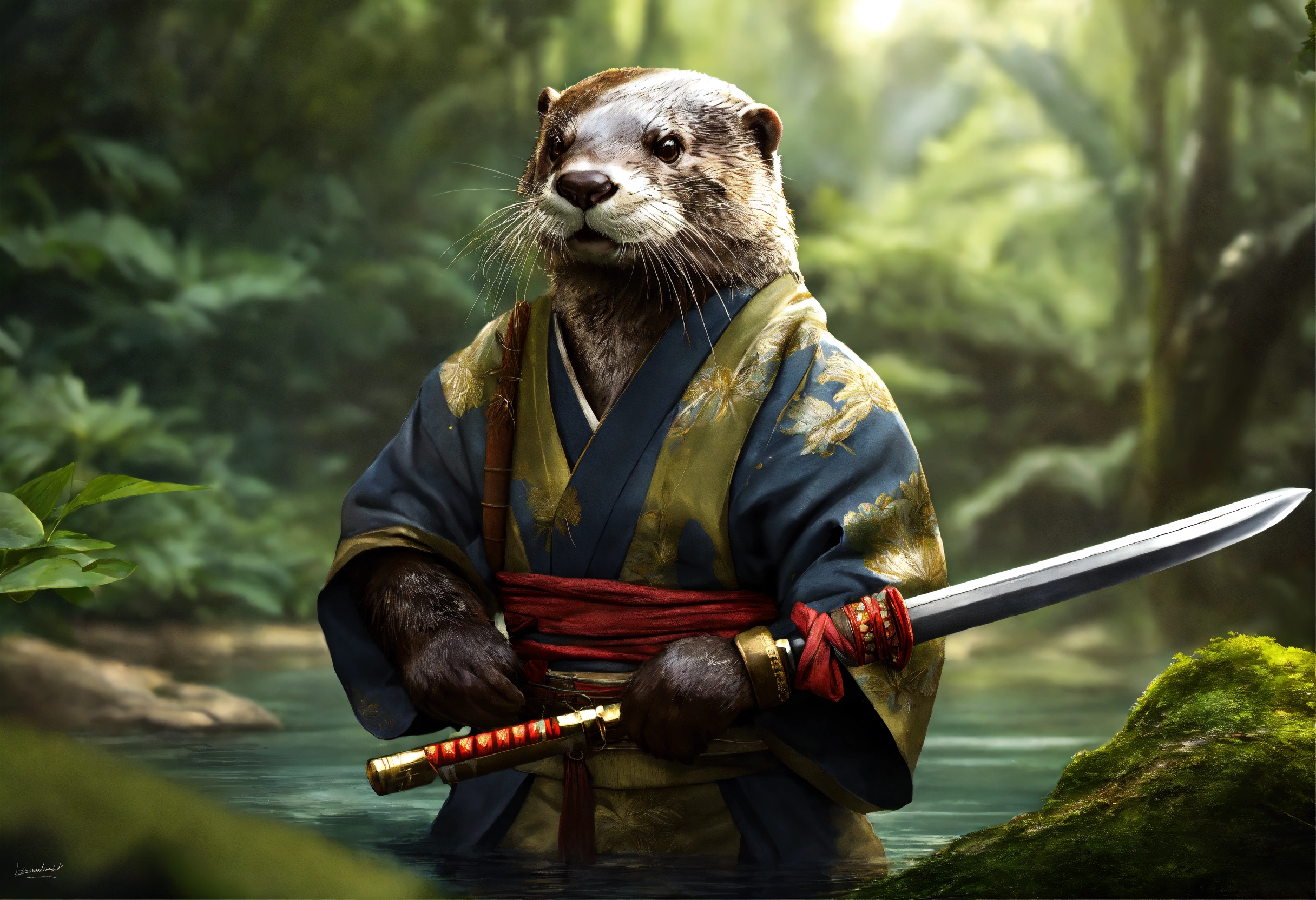 Lexica - Otter samurai. Jungle. Hyper realistic.
