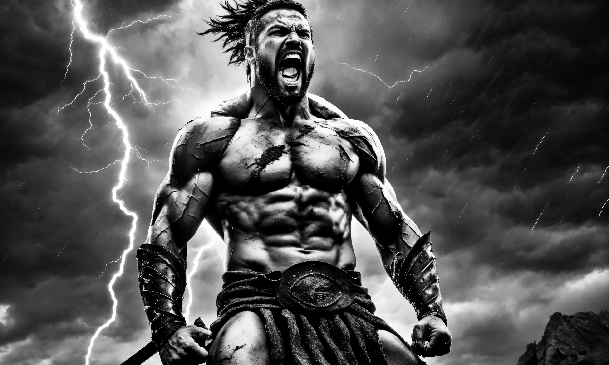 Lexica - Black and white illustration, Wide angle environmental full ...