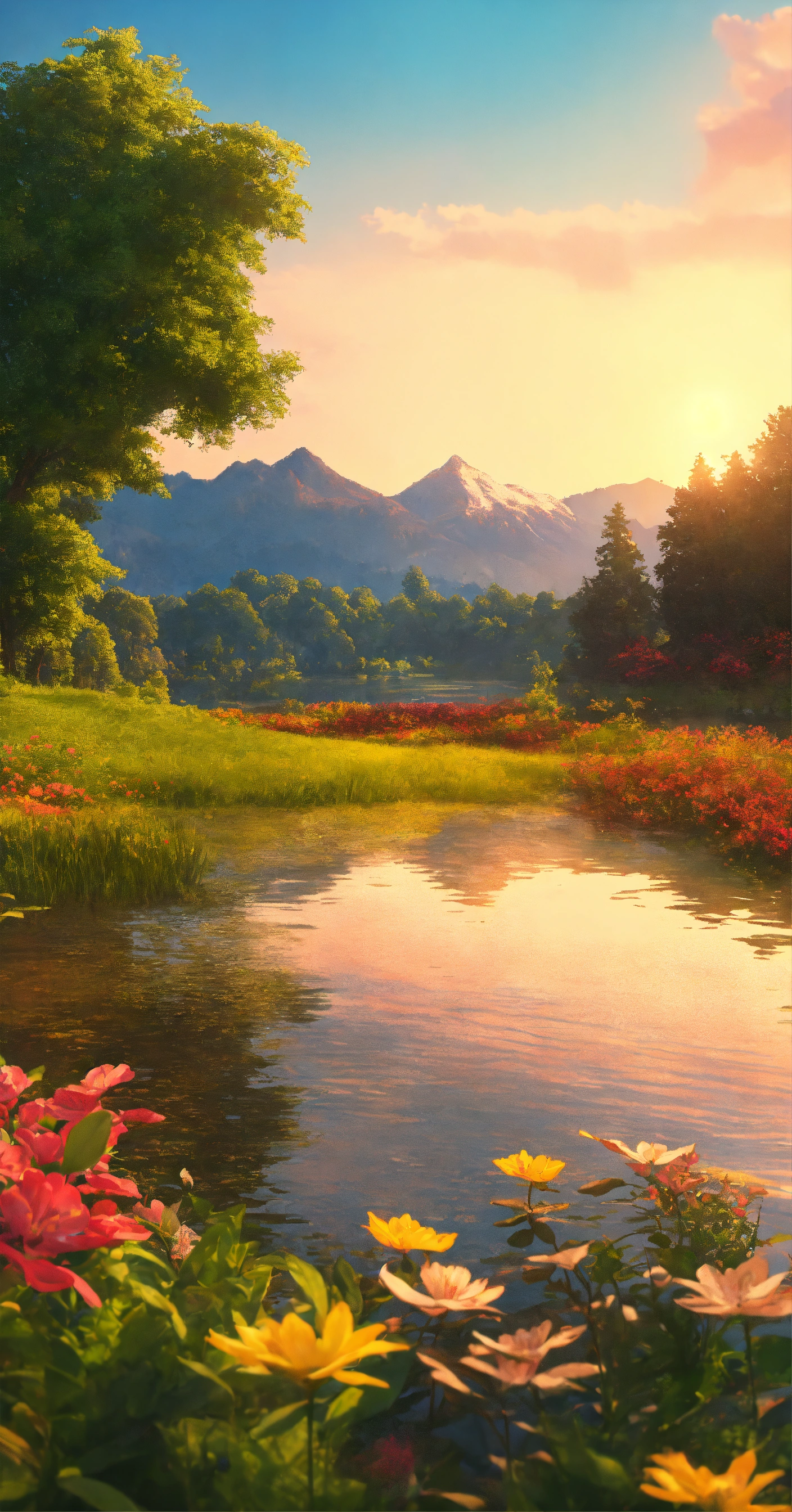 Lexica - Illustrate a serene, peaceful nature scene in summer. This ...