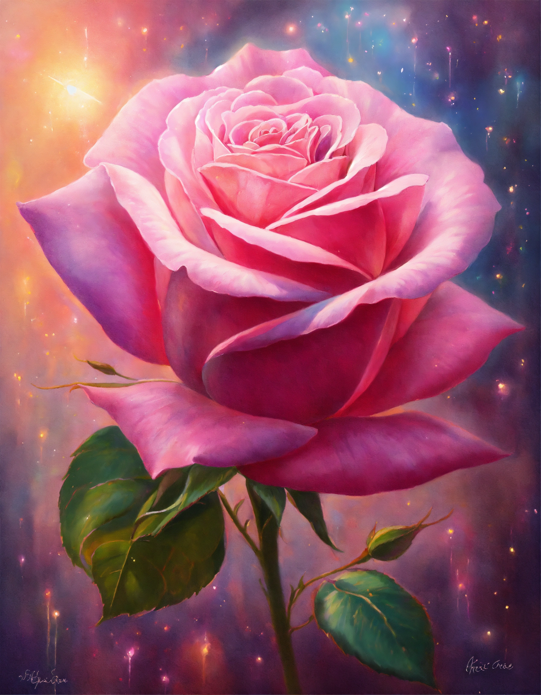 Lexica - I draw a painting of a beautiful pink rose, with etheric ...