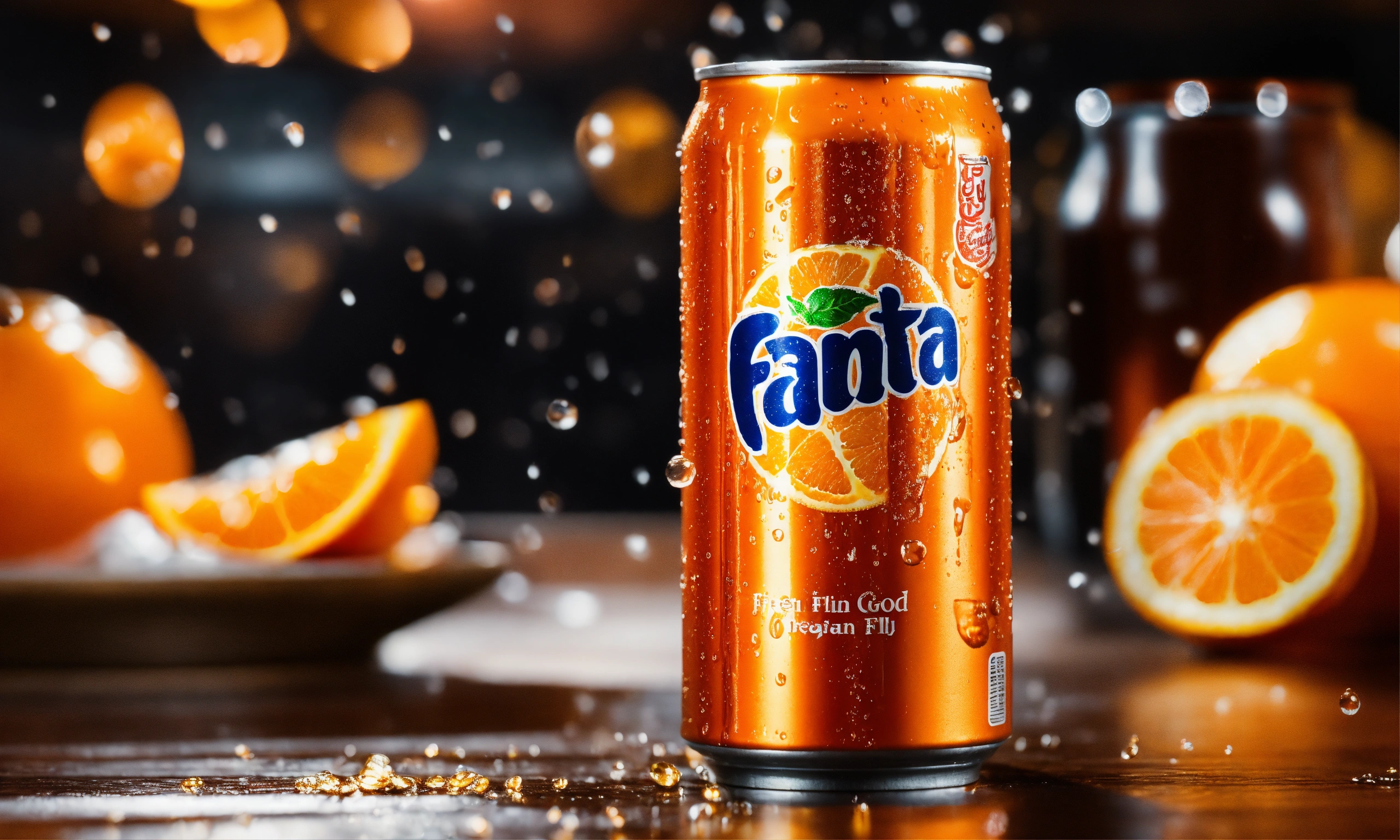 Lexica - Golden rule commercial shot, a cold wet orange can of Fanta ...