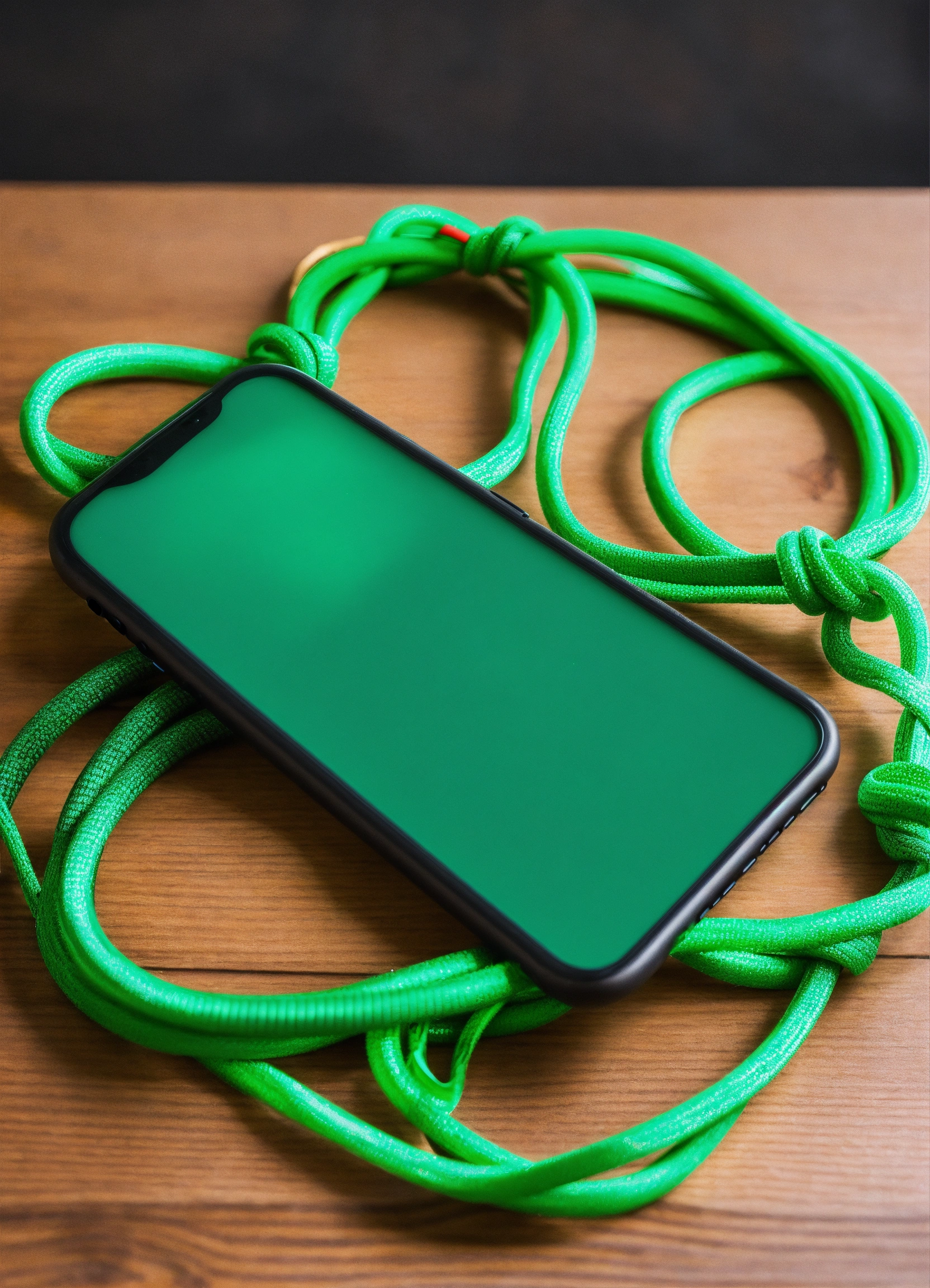 Lexica - Green bungee cords in knot, cords holding phone, cords coming ...