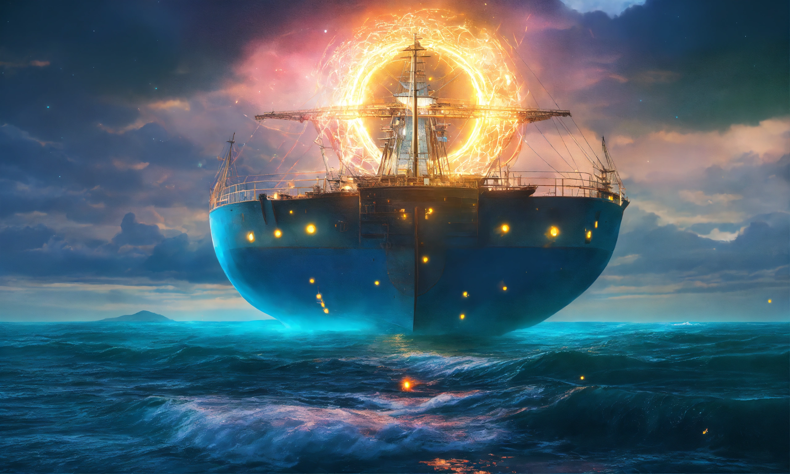 Lexica - Ship in brave sea disappearing into an interdimensional energy ...