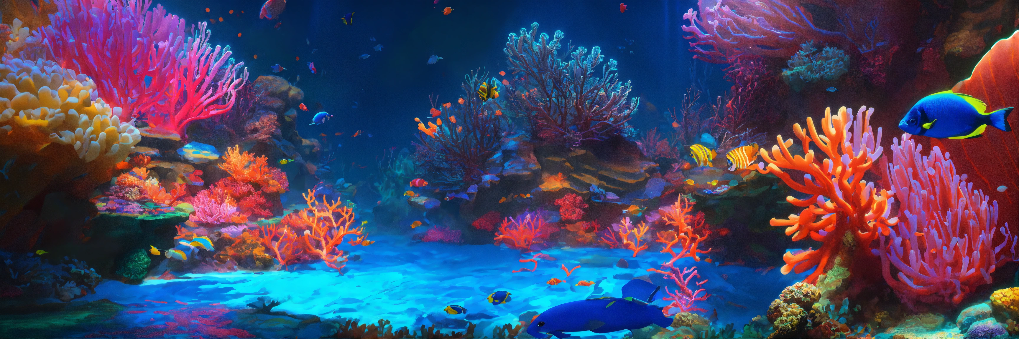 Lexica - Majestic neon glowing coral reef, masterpiece painting by ...