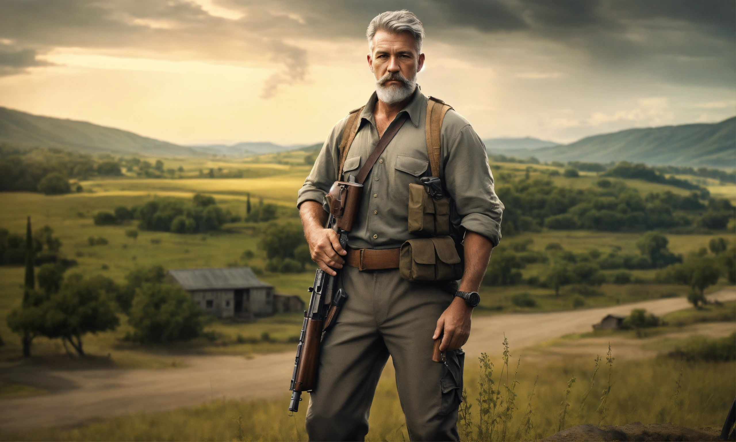 Lexica - Cinematic wallpaper of a 1940s german mercenary with a plain t ...