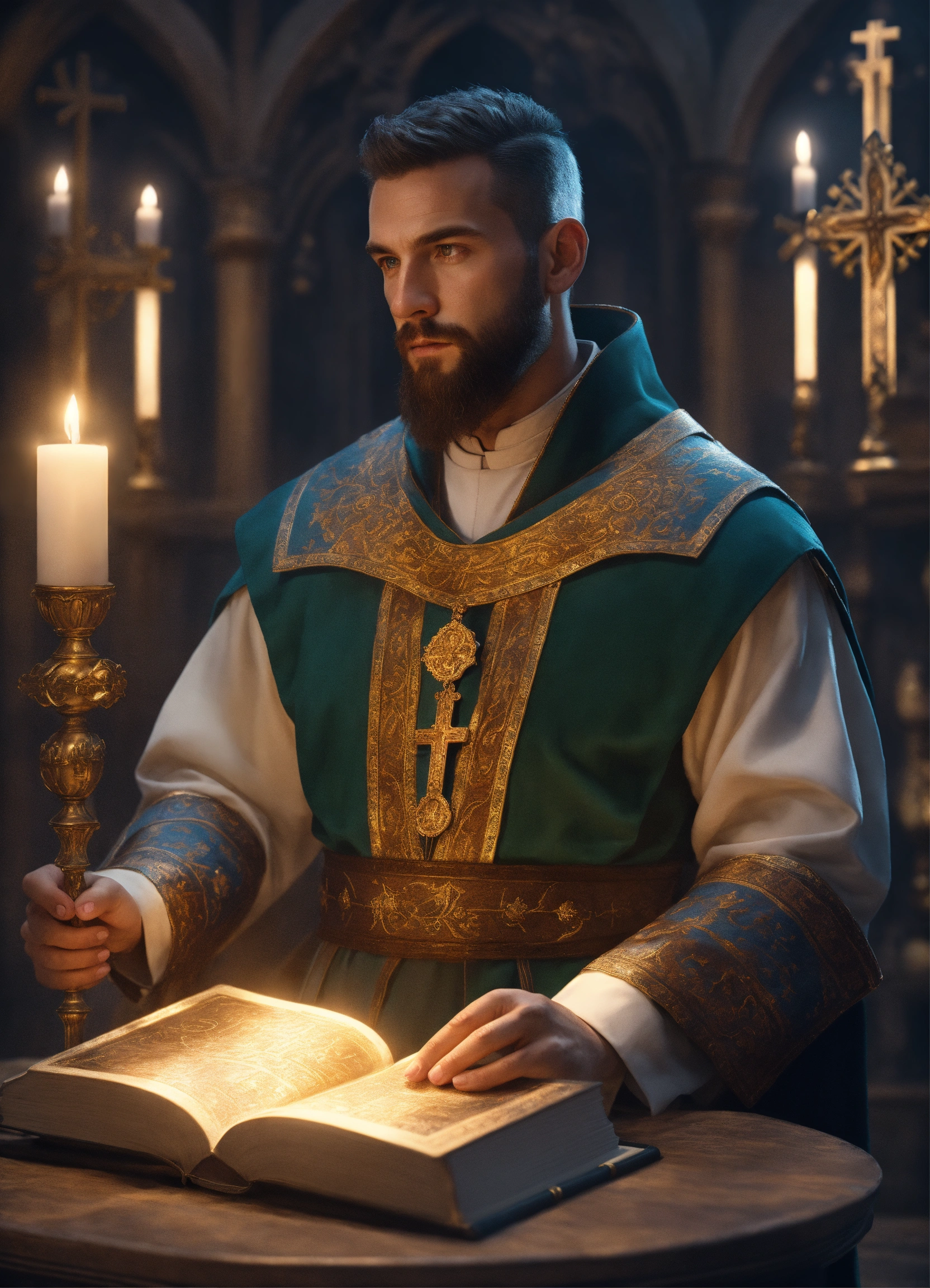 Lexica - A realistic full body portrait of a male cleric, holy magic ...