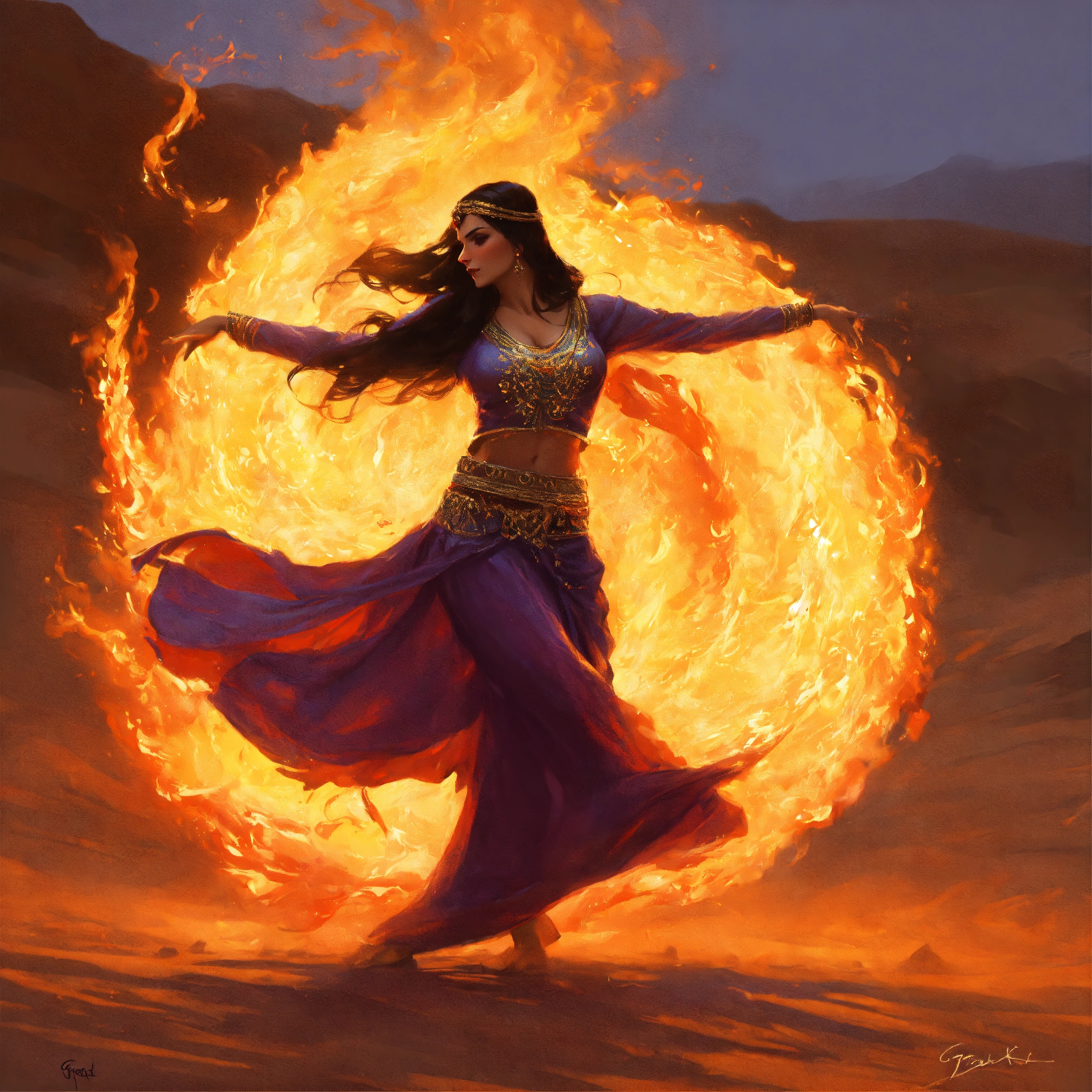 Lexica - Firedancer arabian woman dancing with fire, greg rutkowski