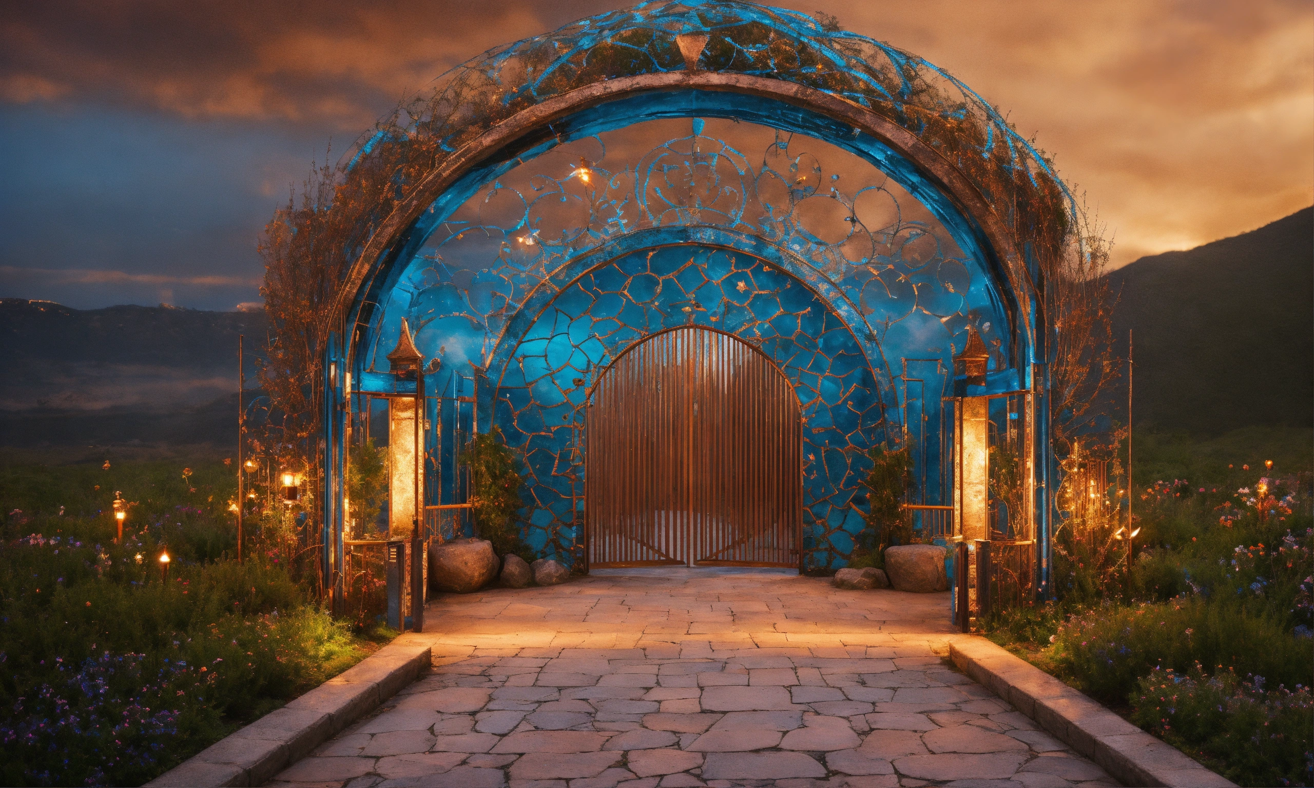 Lexica - Magical gateway with blue and copper installations
