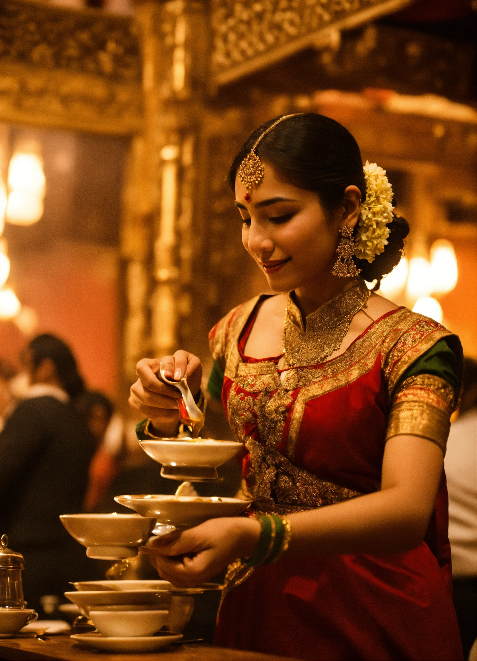 Lexica - Skilled servers pour Chai tea from one cup to another cup in a ...