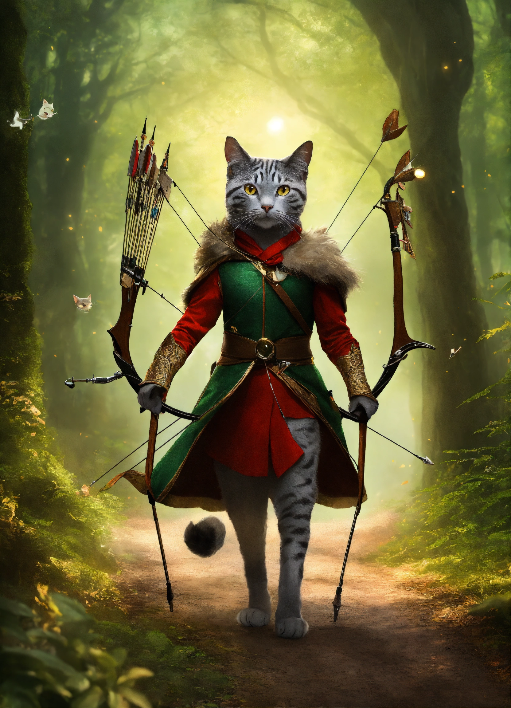 Lexica - Create an image of a cat biking through a mystical forest as ...