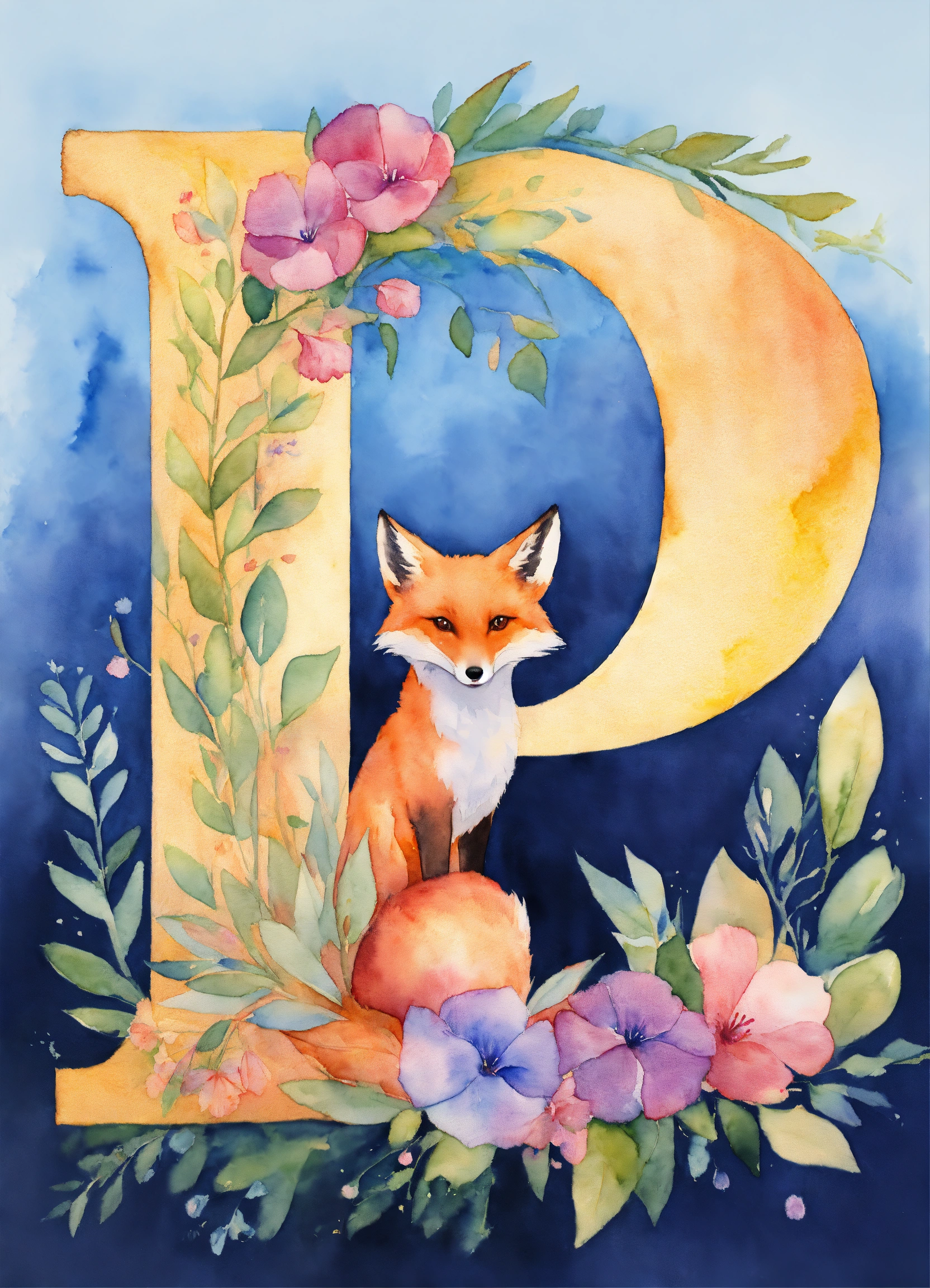 Lexica - Periwinkle fox inside the capital letter B, watercolor style ...