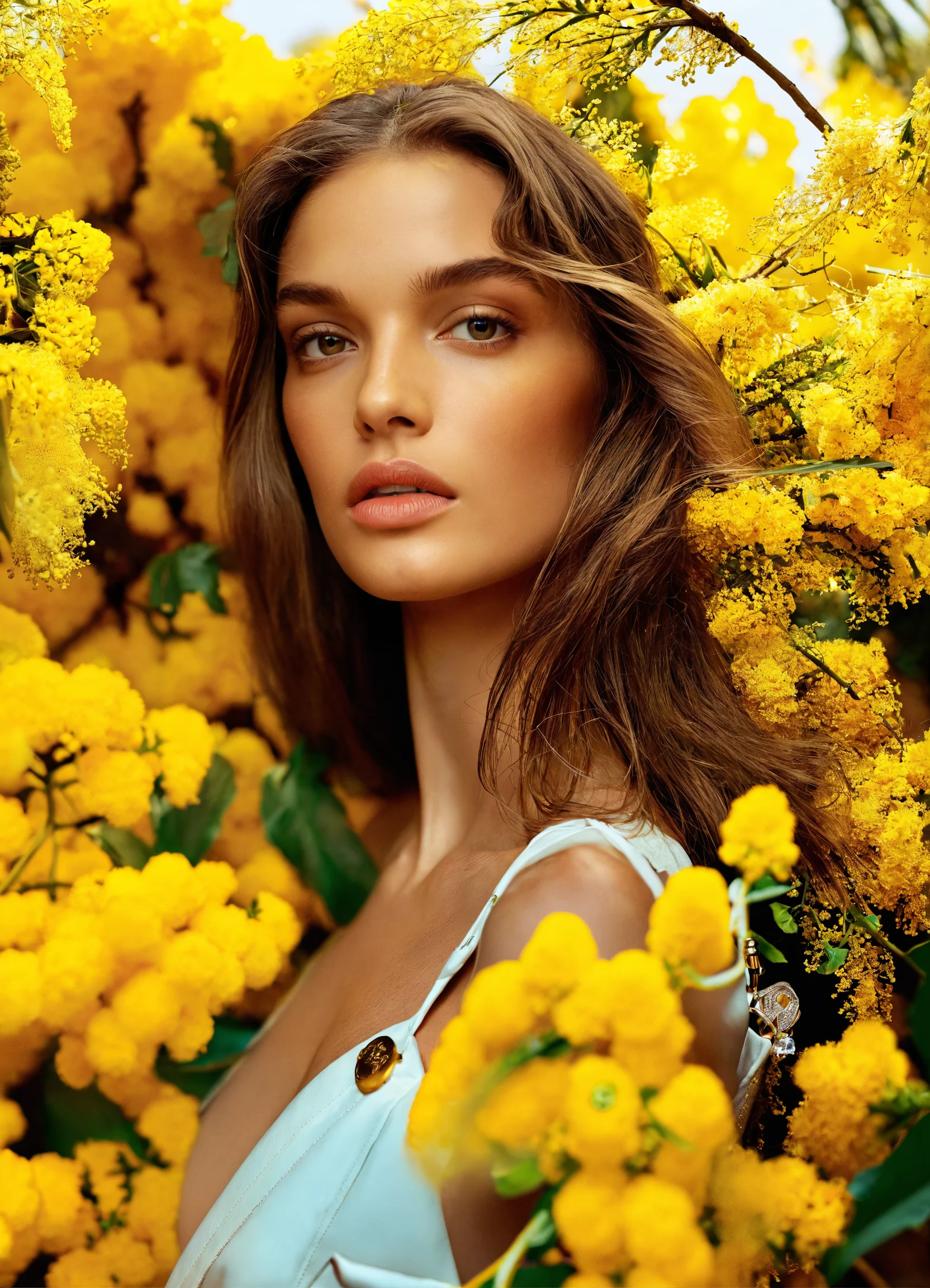 Lexica - Vercase girl model of incredible beauty, spring mimosa photo ...