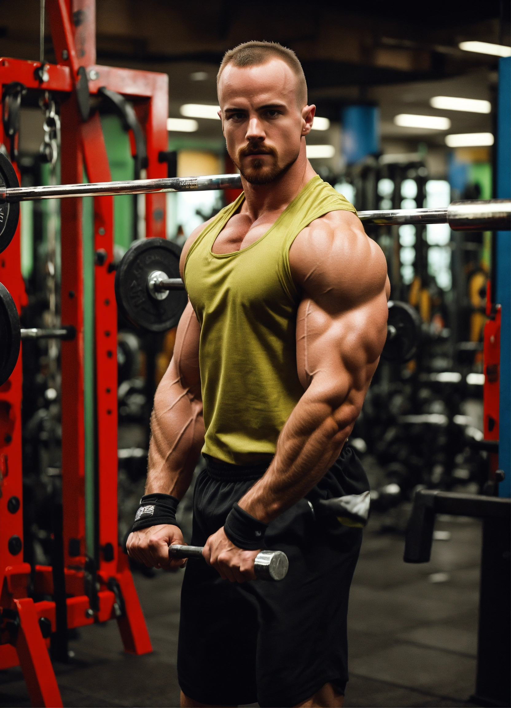 Lexica - Bodybuilder Jessie Pinkman lifting a bar in a gym.