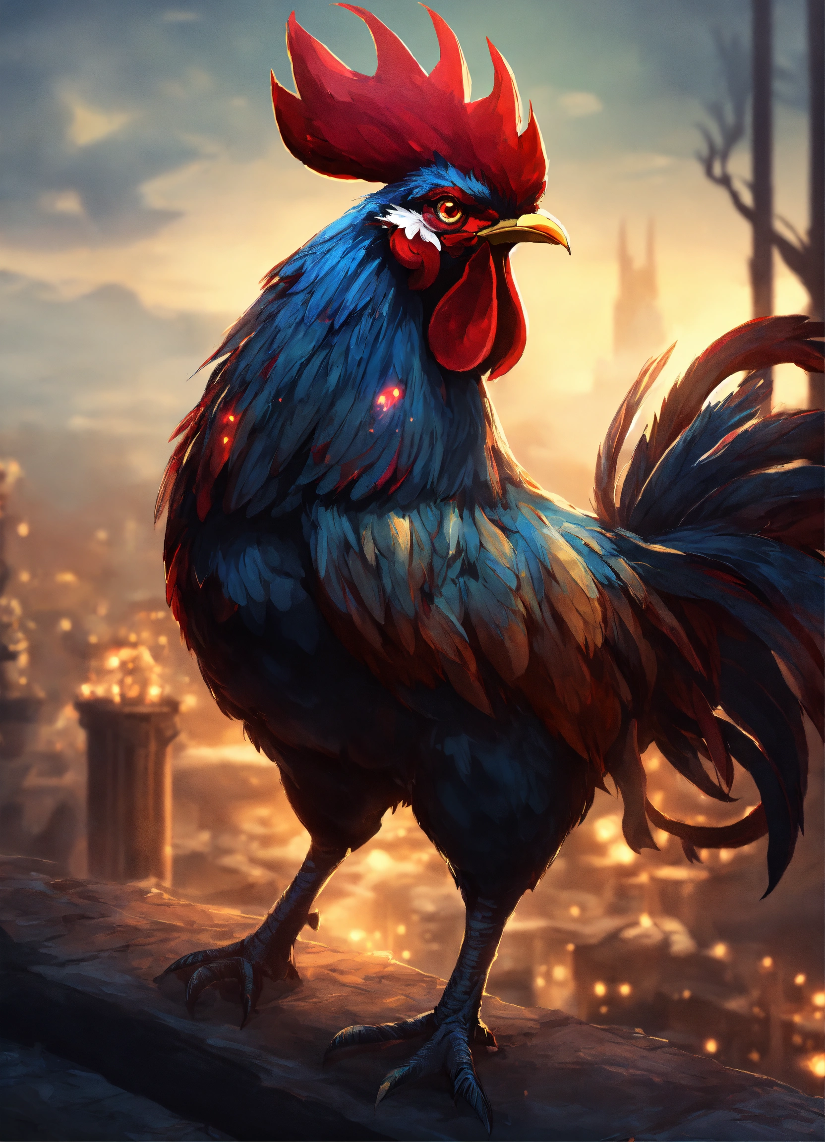 Lexica - A monstrous rooster the size of a person with red glowing eyes ...