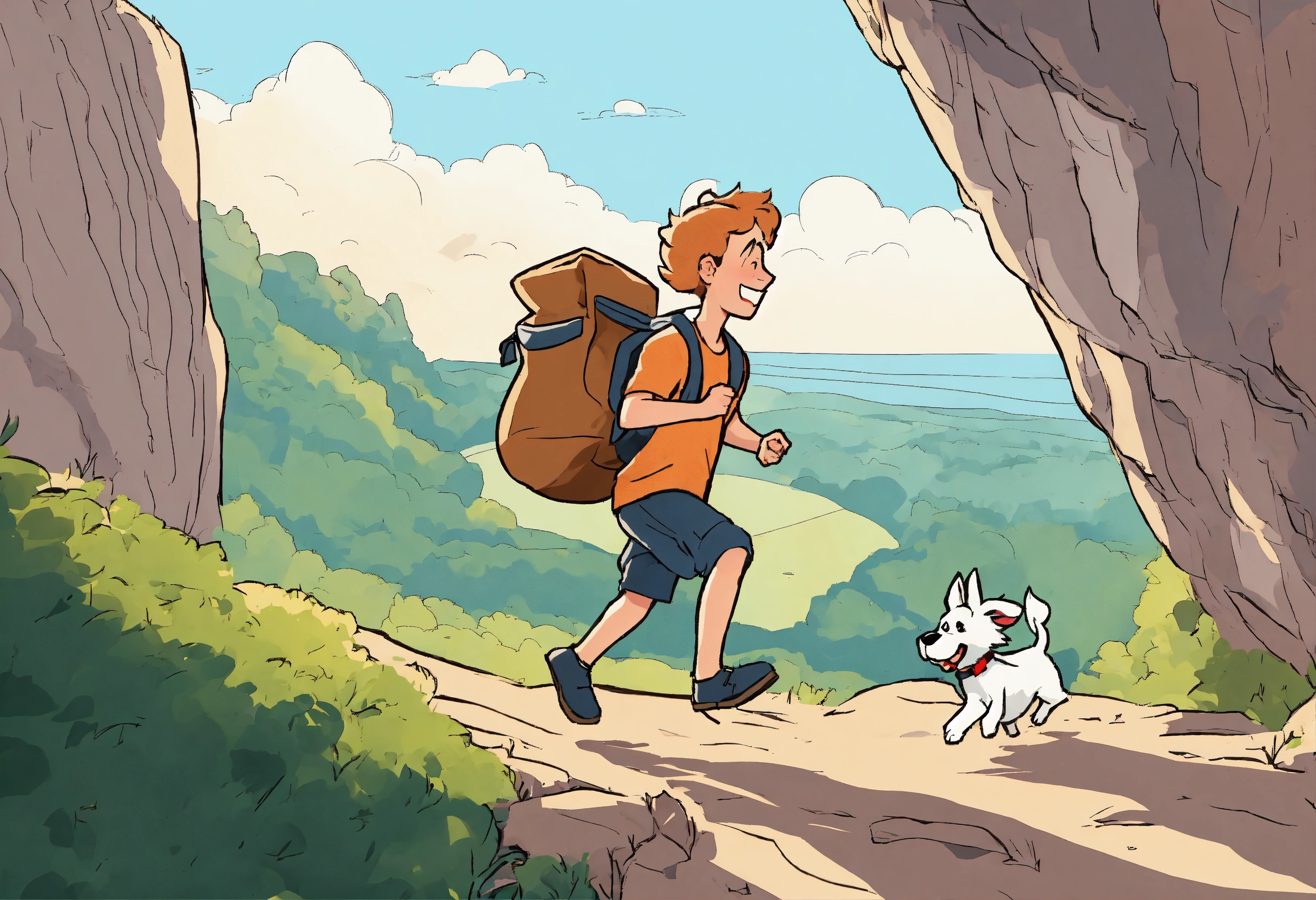 Lexica - Cartoon-style young man walking joyfully, he topple over the ...