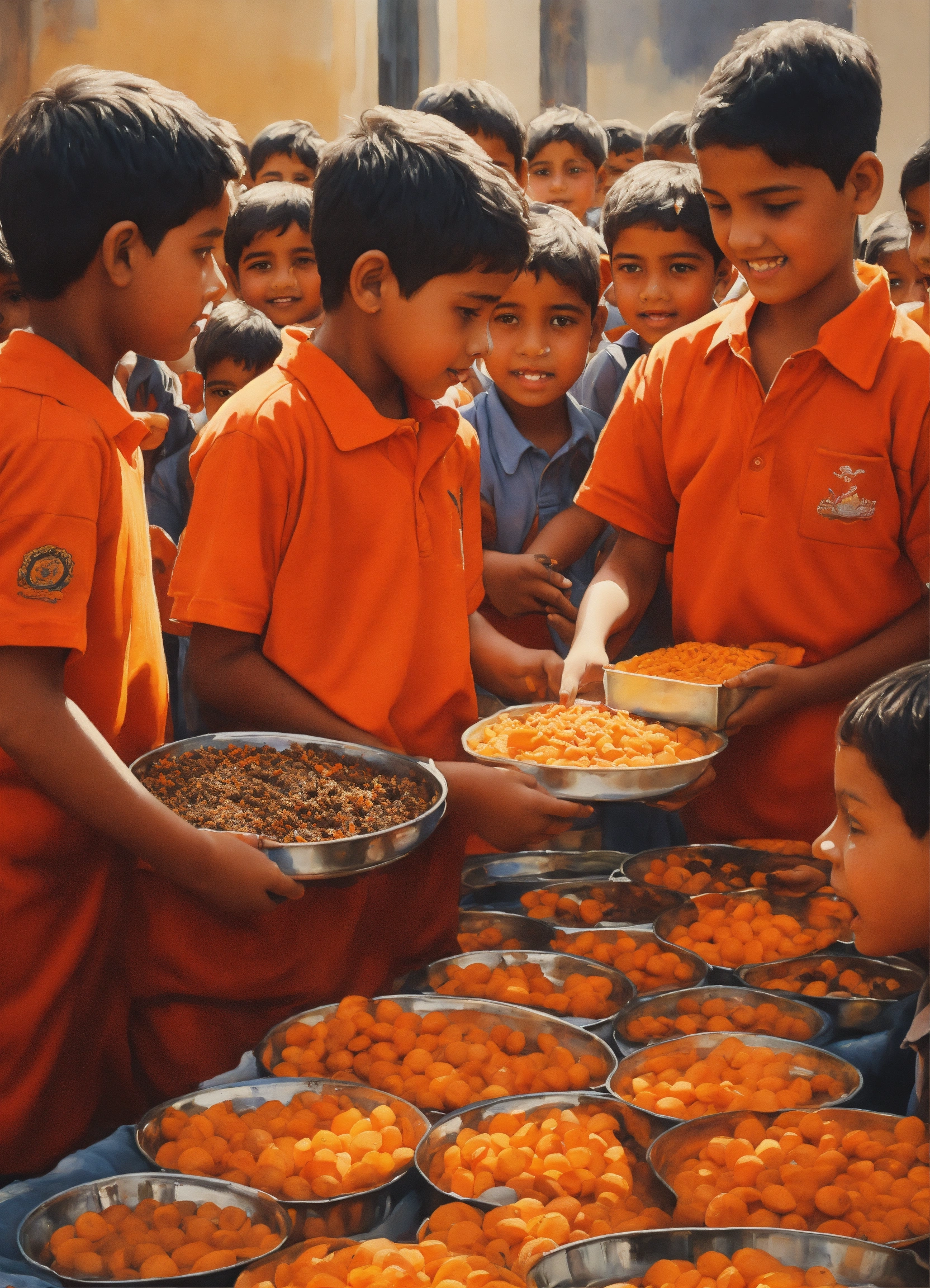 Lexica - A painting with a white background showing school children ...