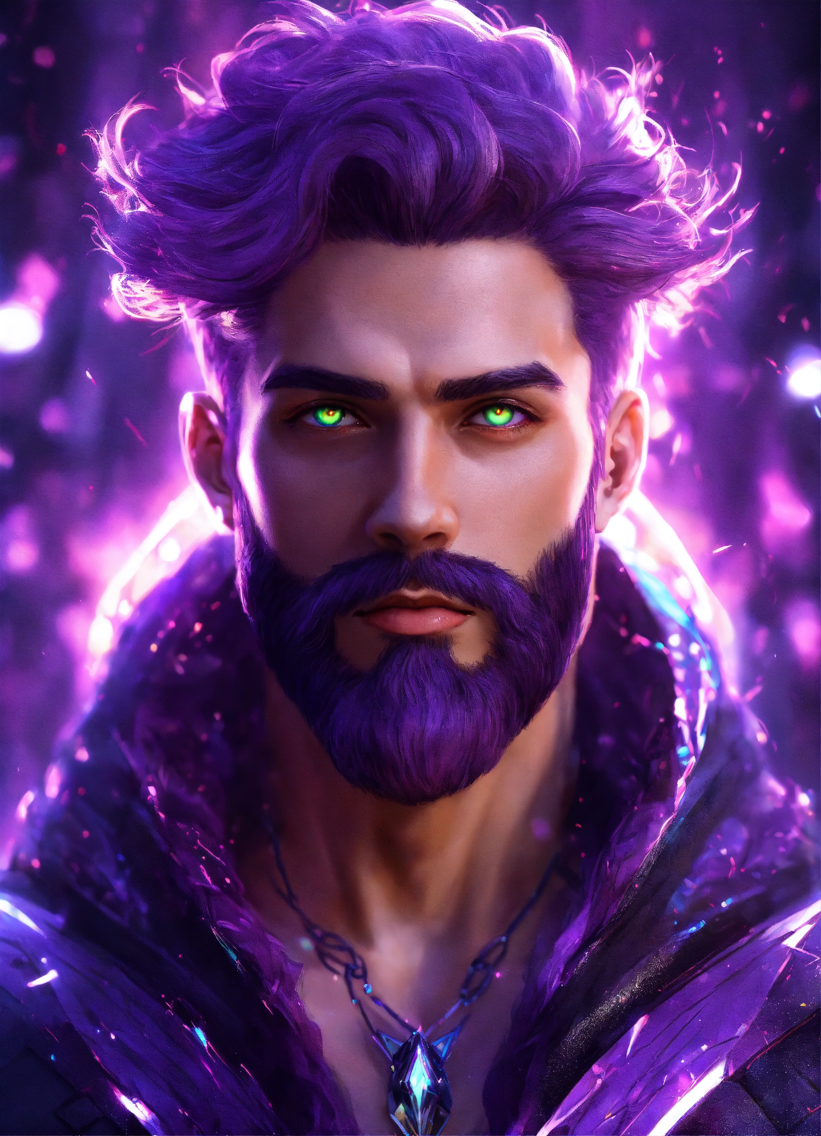 Lexica - "magical trickster god", purple energy bolts, purple sparkles ...