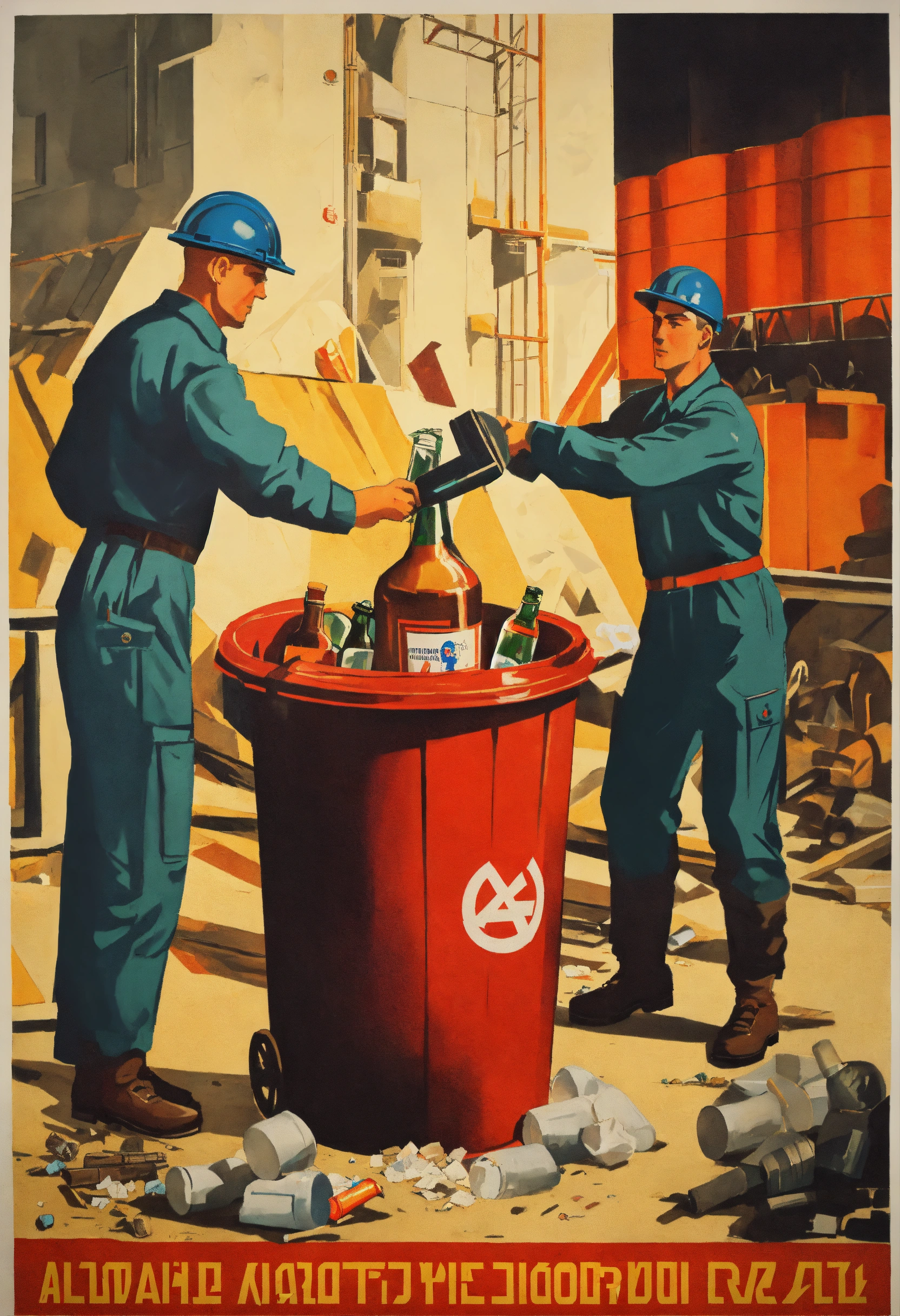 Lexica - Brutal Soviet poster of constructivism, trash bin with alcohol ...