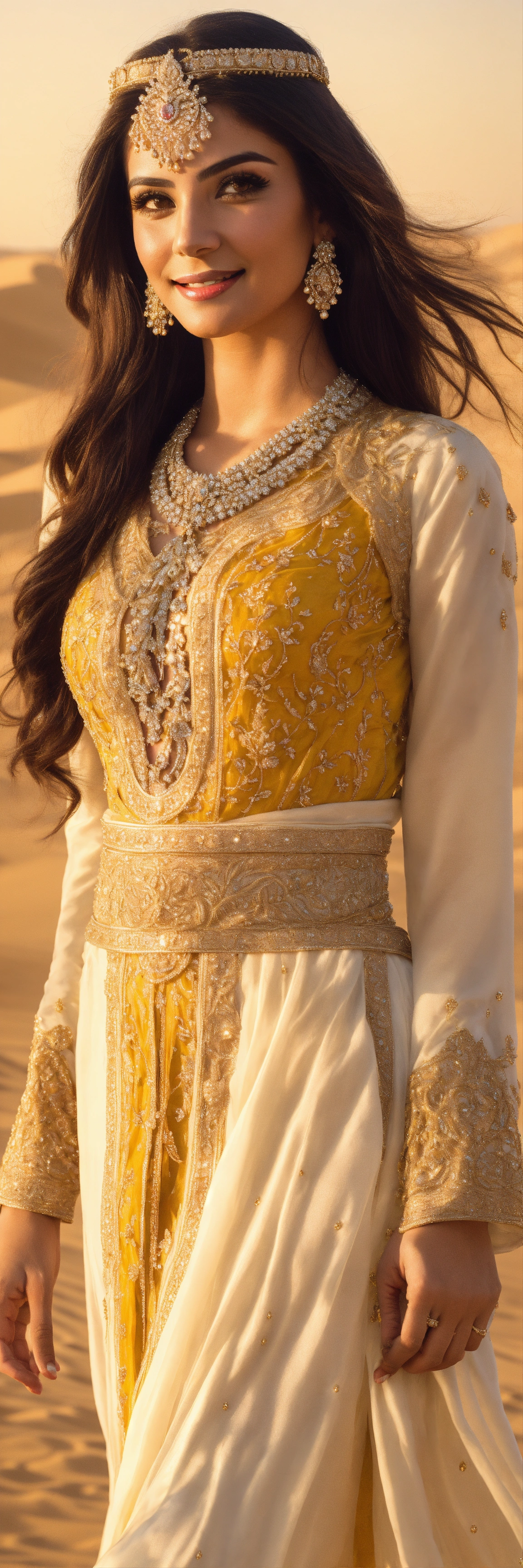 Lexica - Beautiful persian woman, standing in desert, royal palace ...