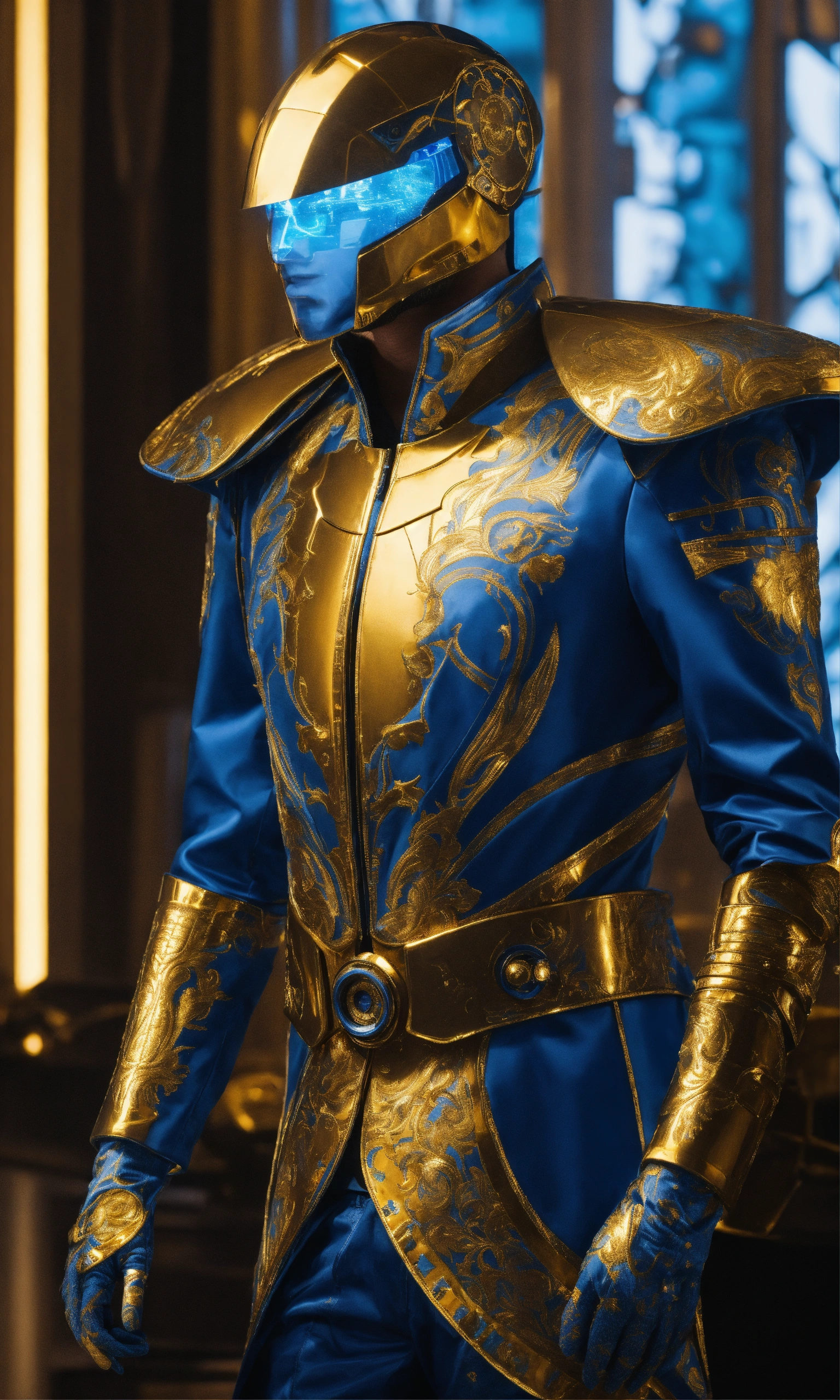 Lexica - Futuristic blue and gold nobleman in a futuristic suit epci ...