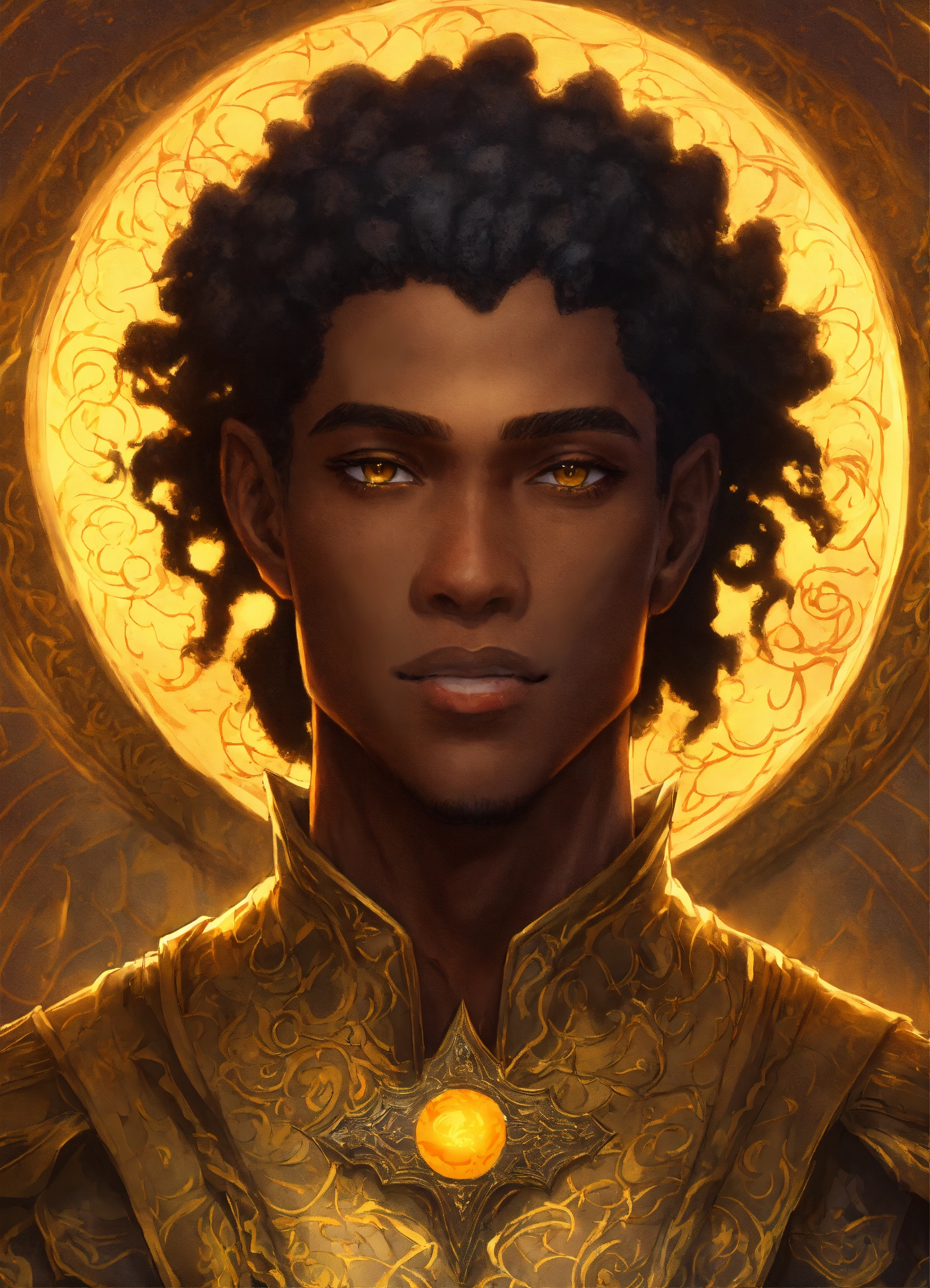 Lexica - A black male sun elf, caramel skin, hazel eyes, medium wavy ...