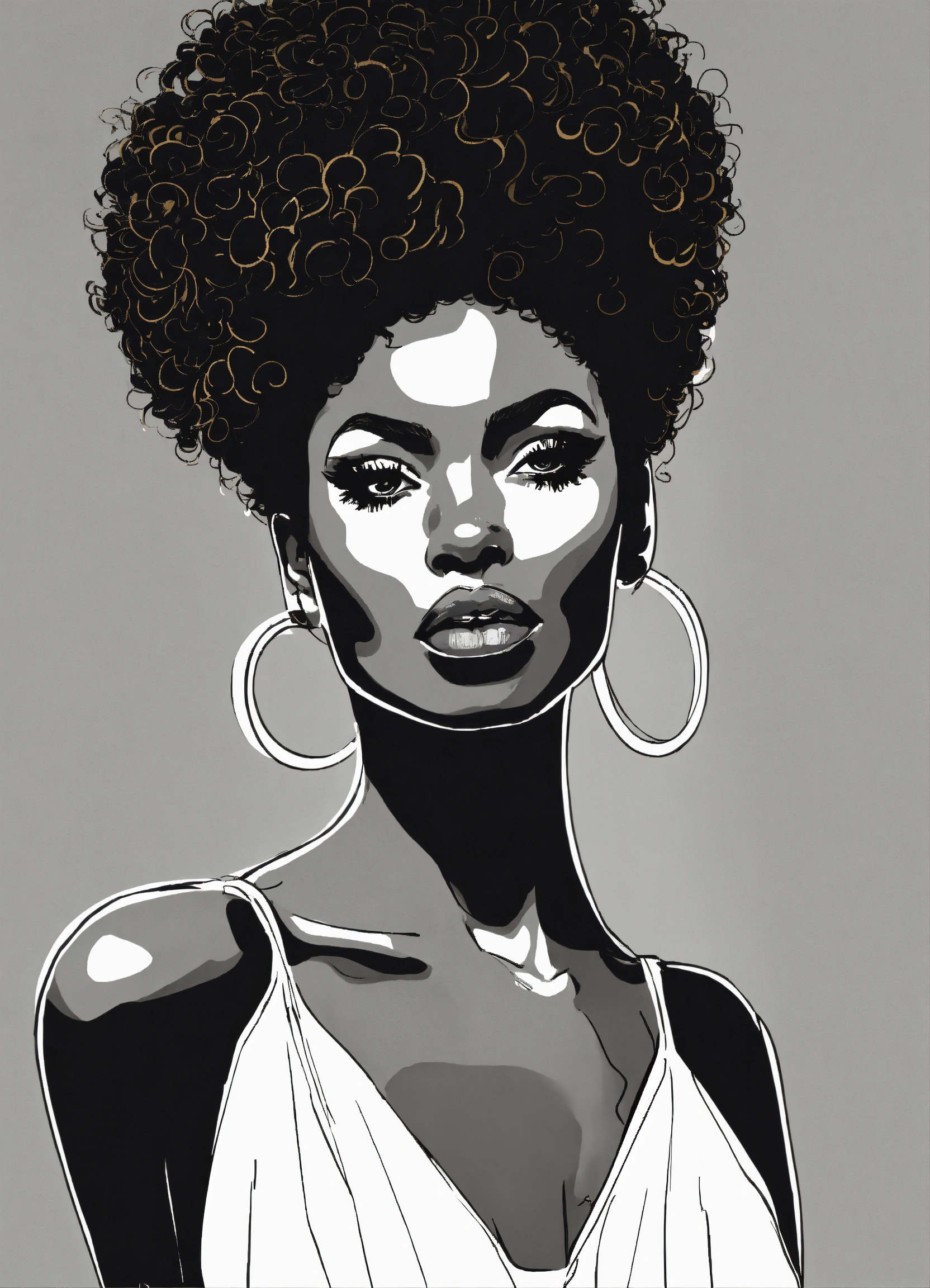 Lexica - Black and white line drawing, black woman, glamorous, upper ...