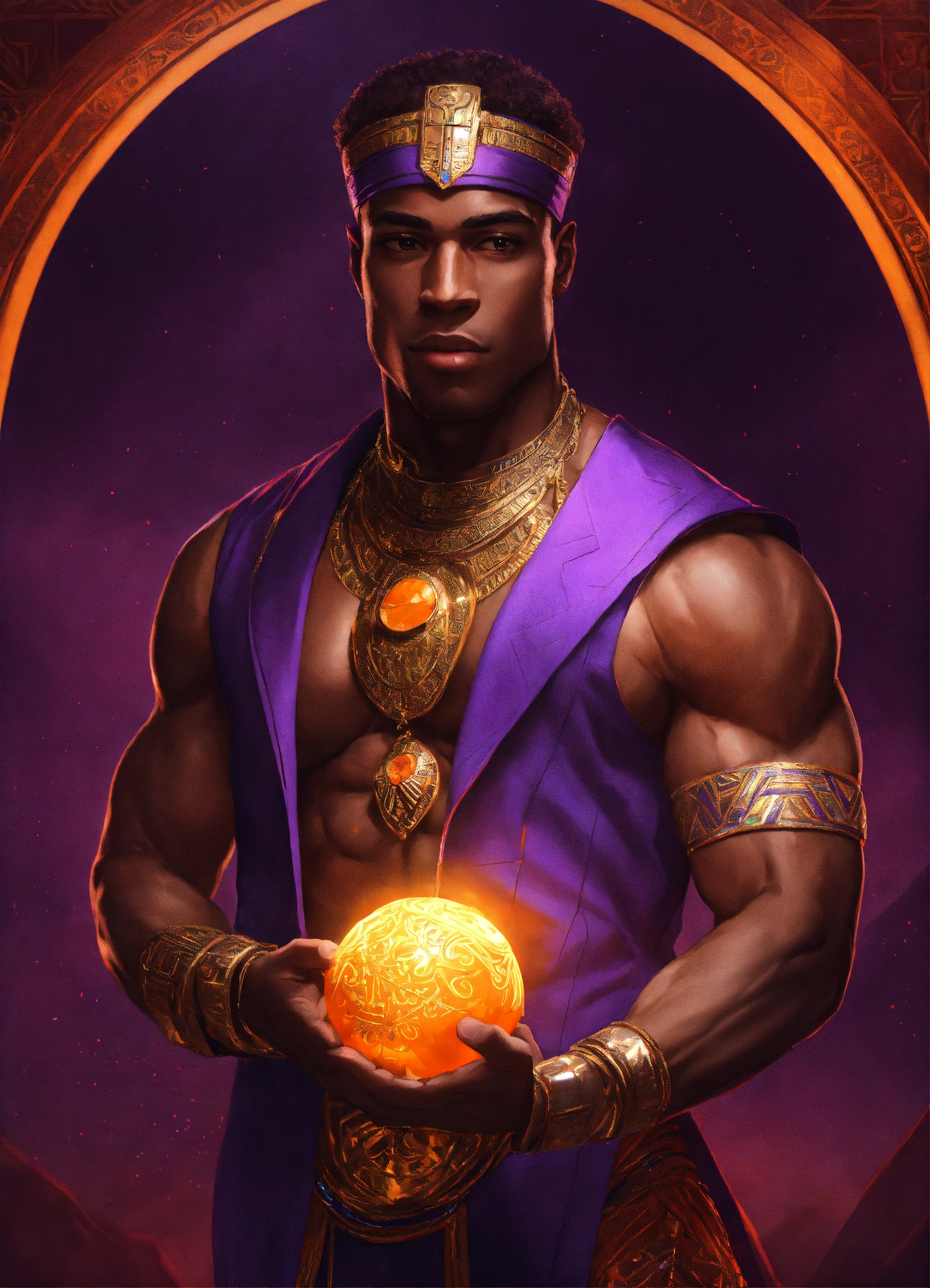 Lexica - Muscular handsome African male Pharaoh in an ornate purple ...