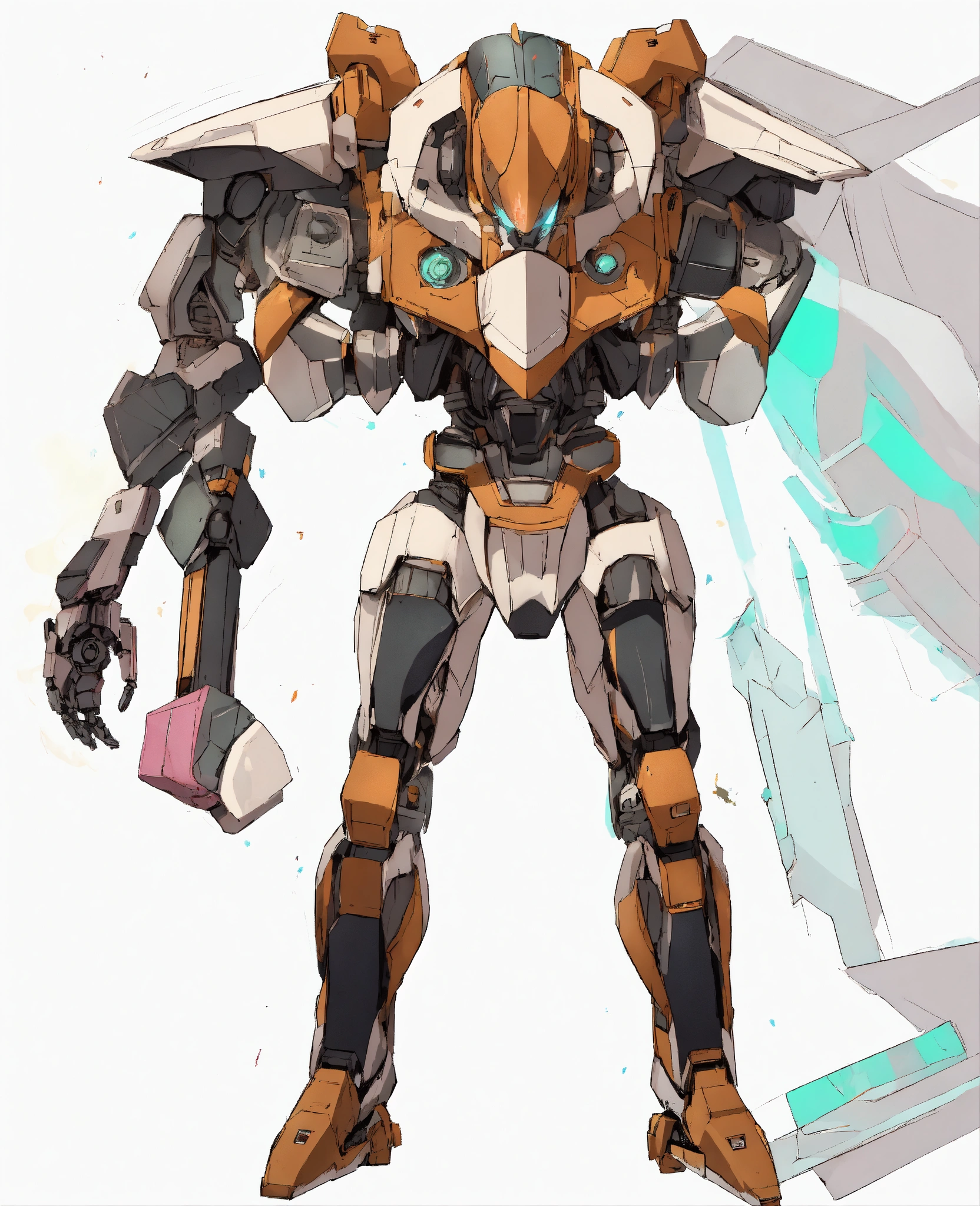 Lexica - Edgy anime robot with an angular head and massive right arm
