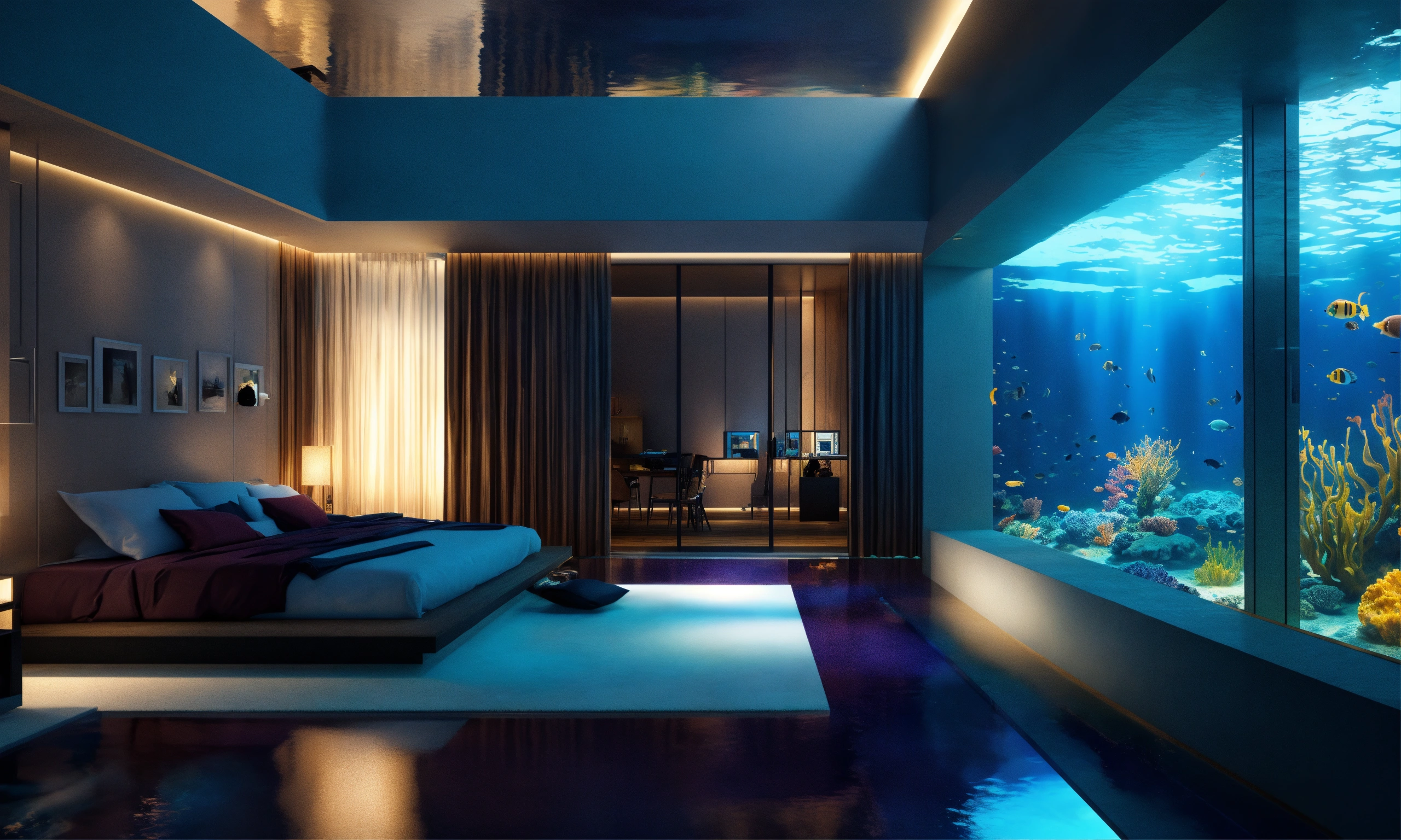 Lexica - Concept art of interior design underwater, dark modern ...