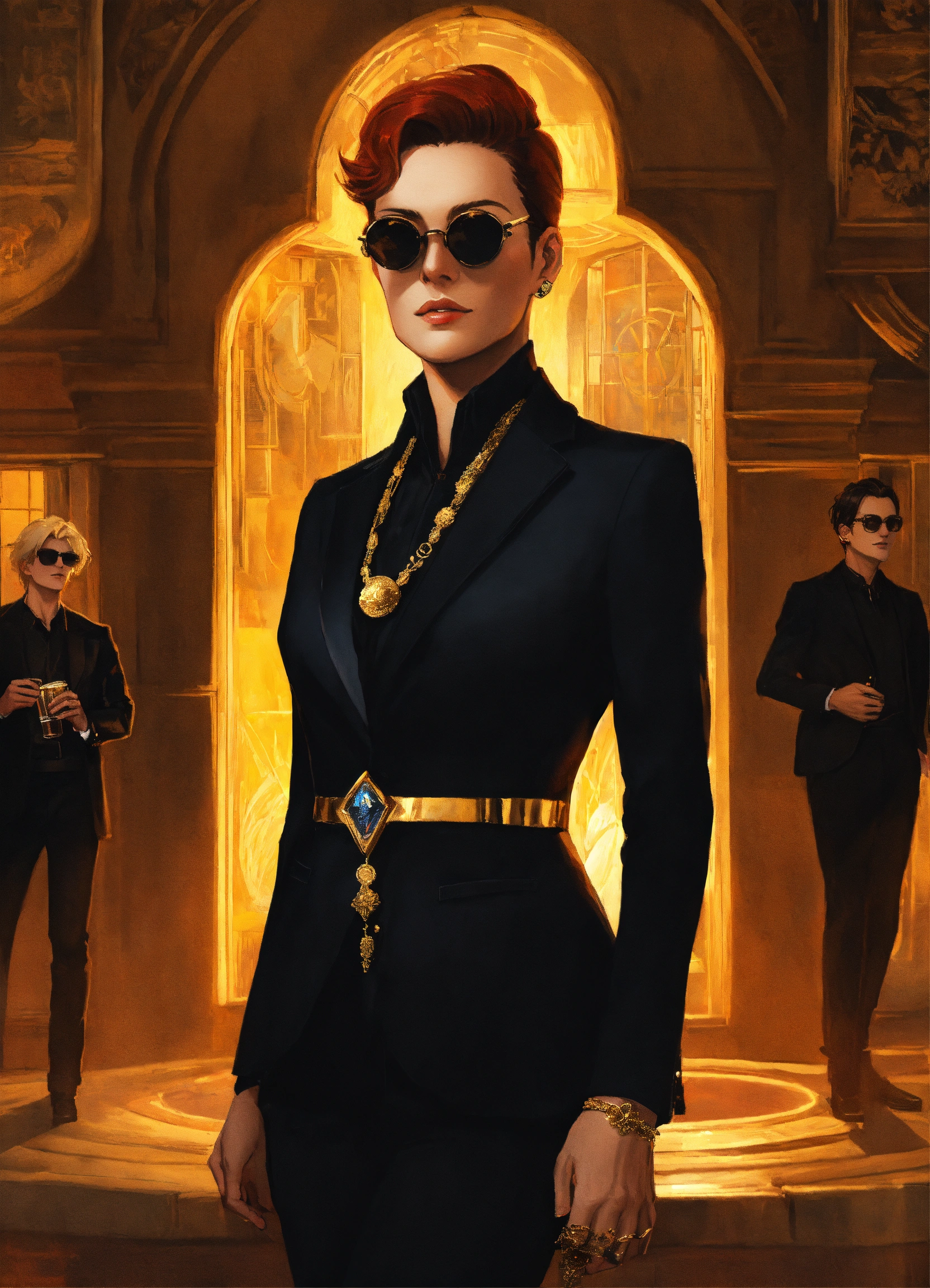 Lexica - Good omens as woman, female Crowley wearing black clothes suit ...