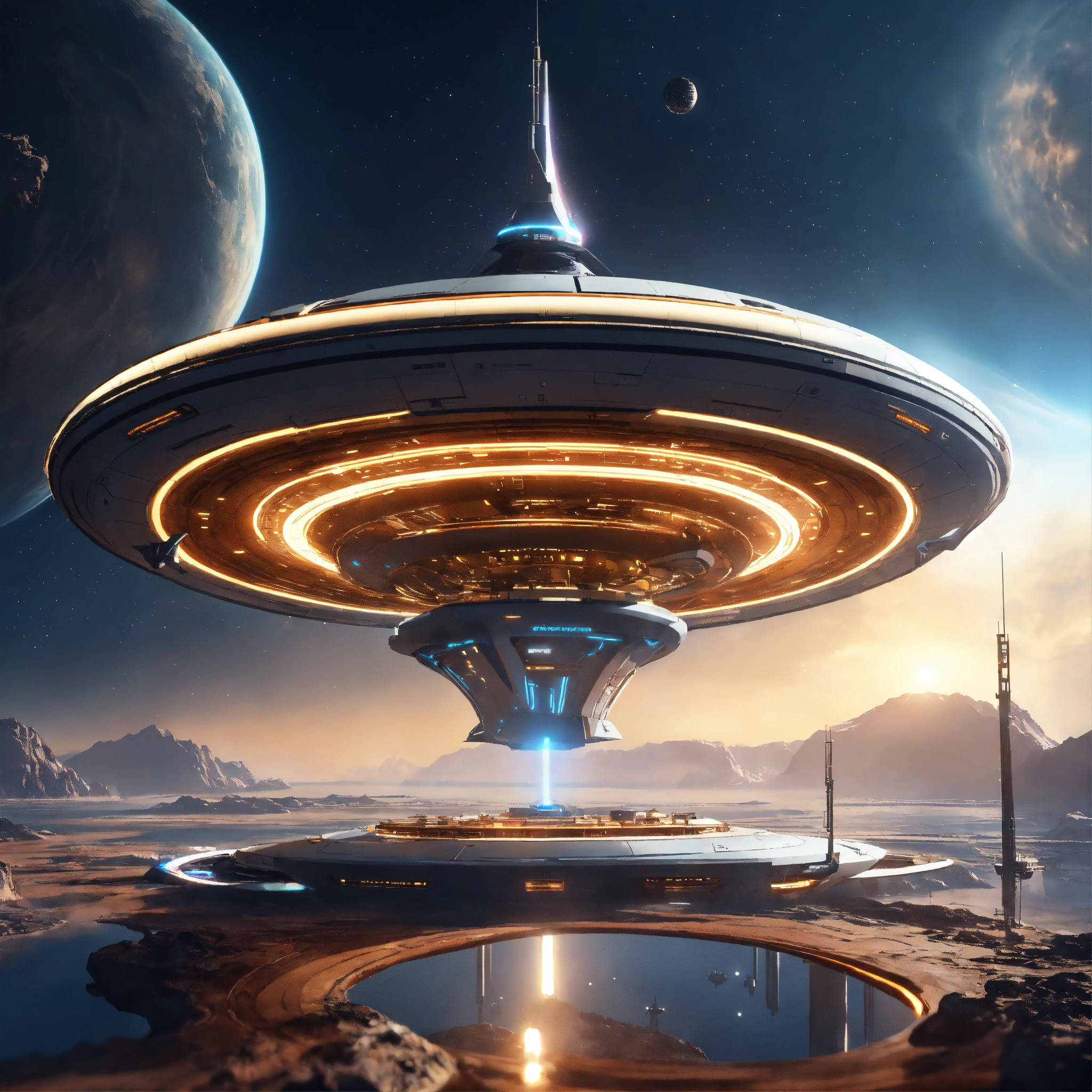 Lexica - Space yacht flies through a beautiful docking port on a white ...