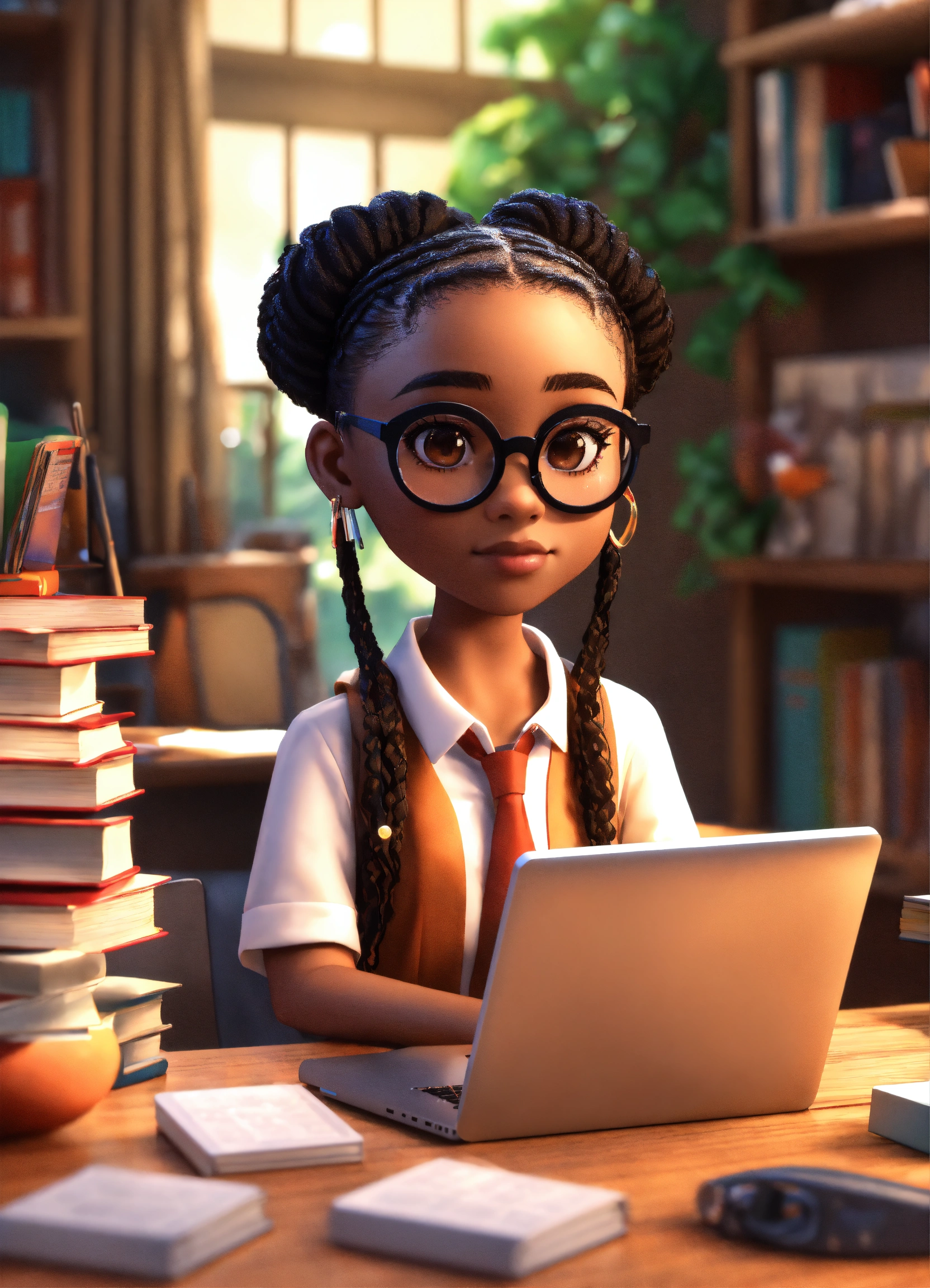 Lexica - Chibi african american girl with black hair braids pulled back ...