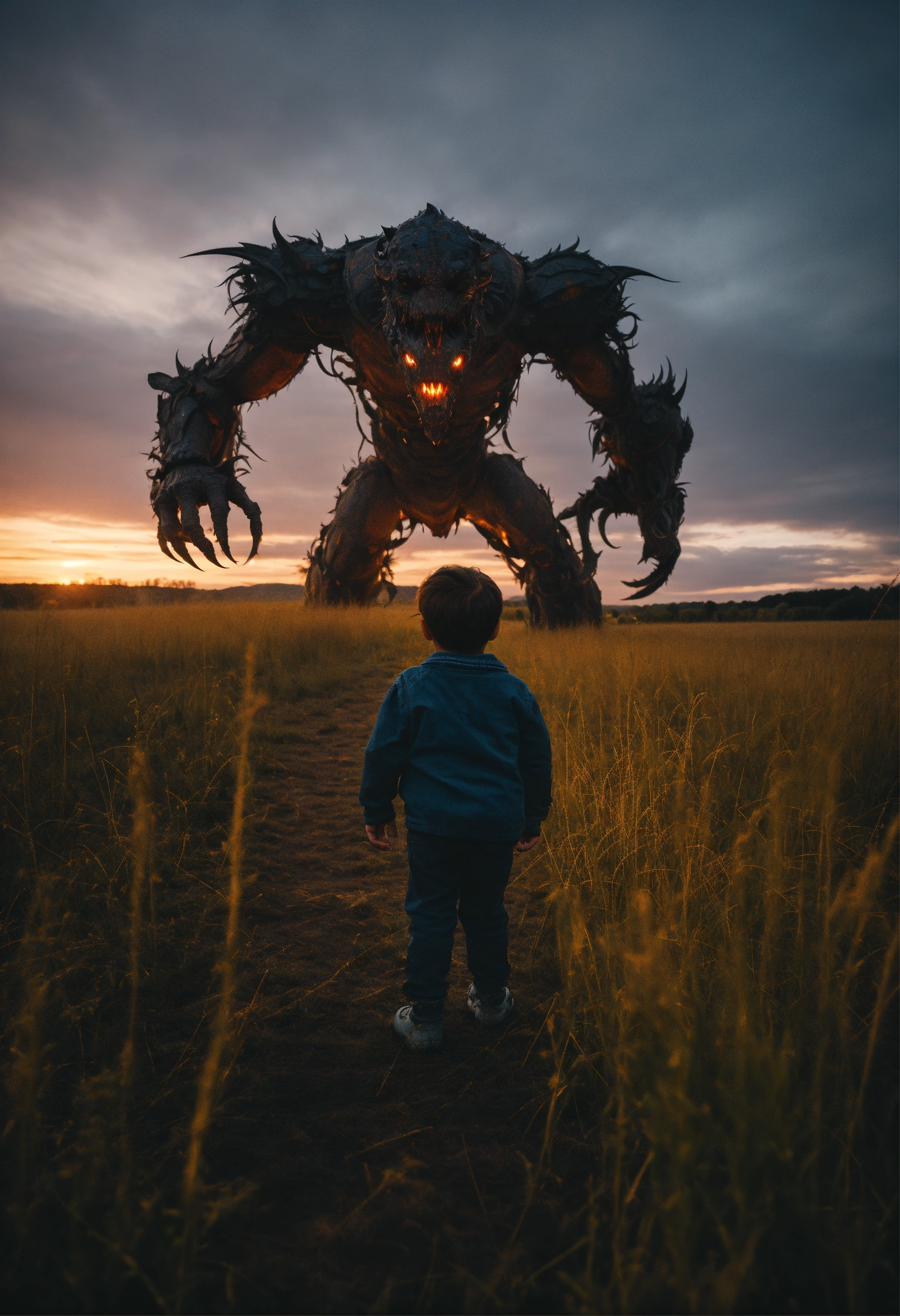 Lexica - Terrifying humanoid monster looming over small child in an ...