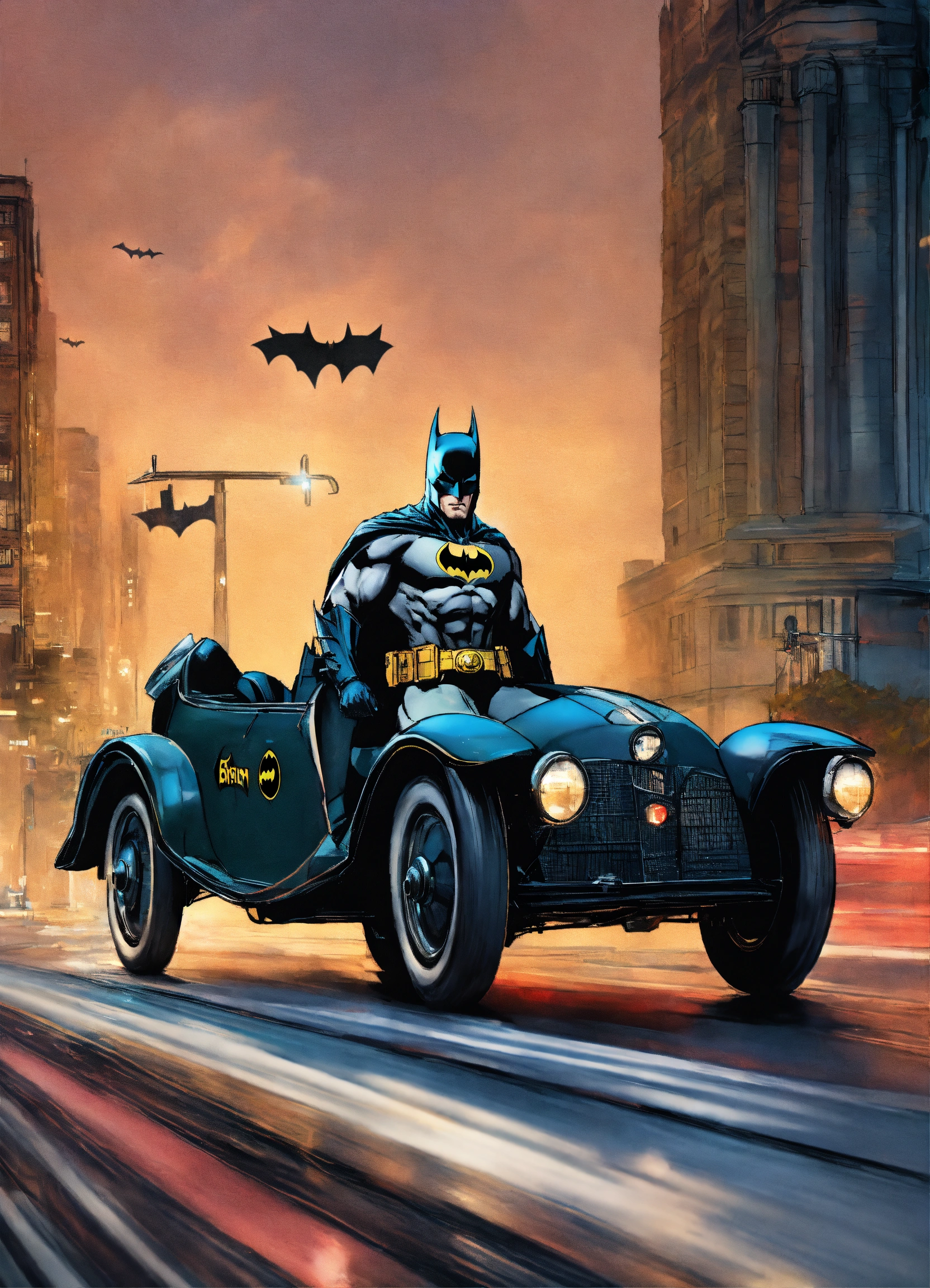 Lexica - Batman riding a car